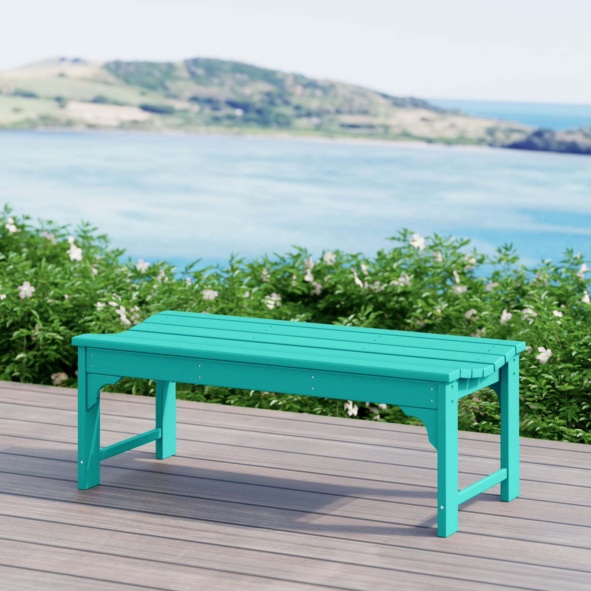 WestinTrends Malibu 46" length backless Outdoor Garden Bench, Turquoise ...
