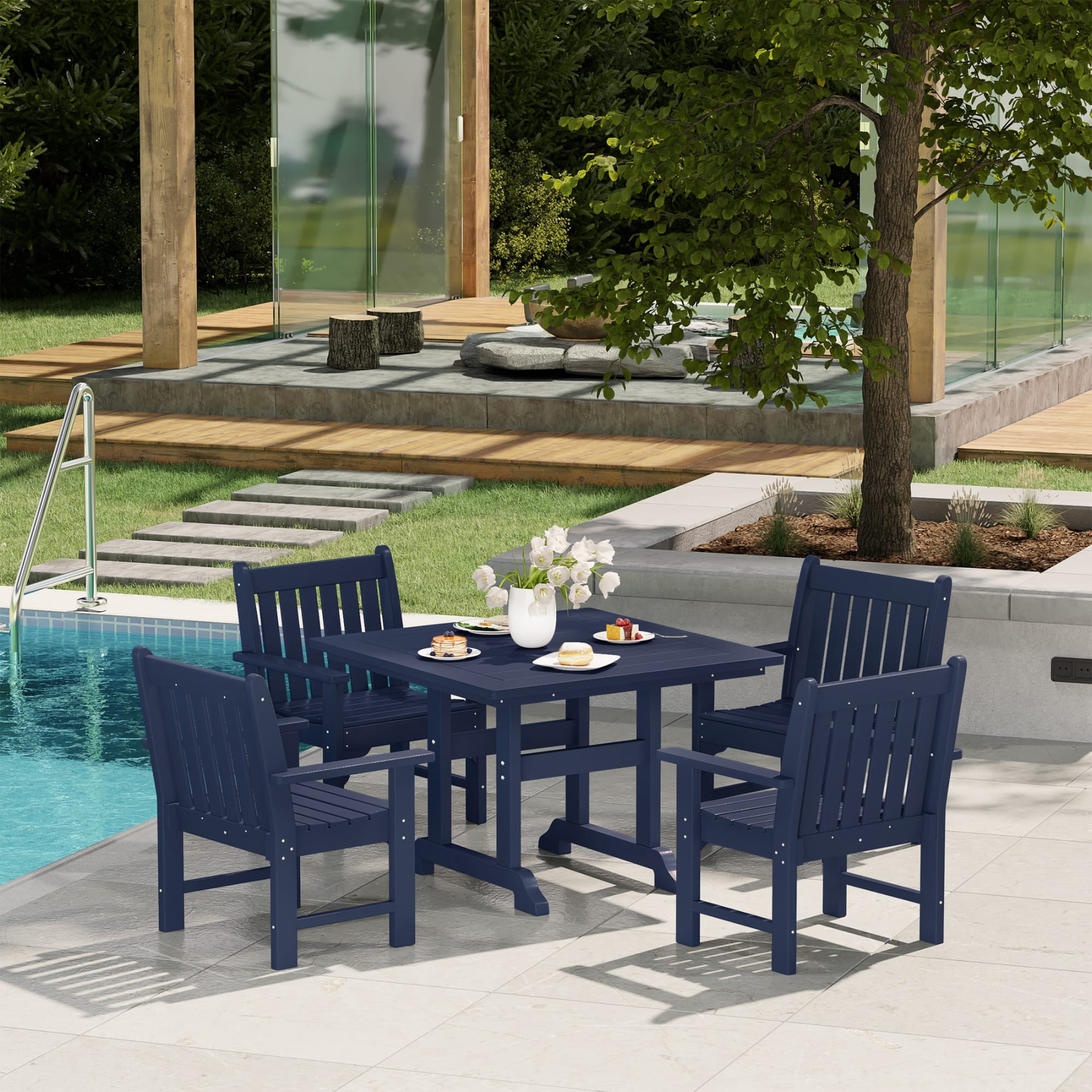 WestinTrends Malibu 5-Piece HDPE Outdoor Patio Chair and Square Table ...