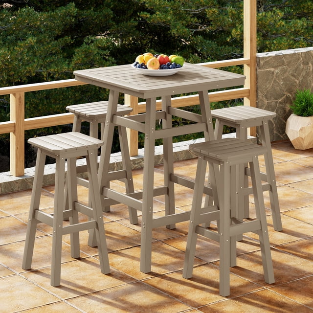 WestinTrends Malibu 5-Piece HDPE Outdoor Patio Dining Bar Bistro Table ...