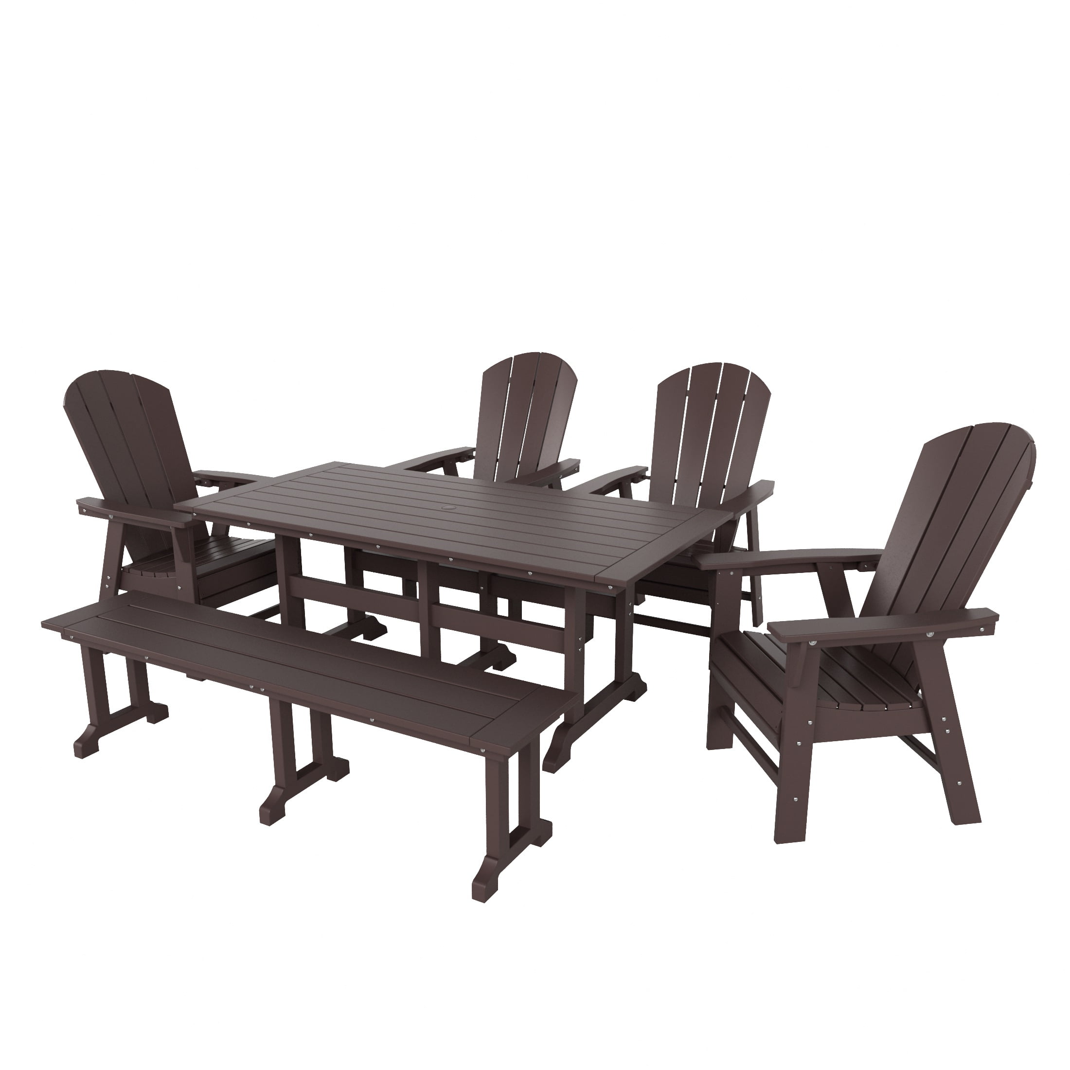 WestinTrends Malibu 6 Piece Adirondack Patio Dining Set with Bench, All ...