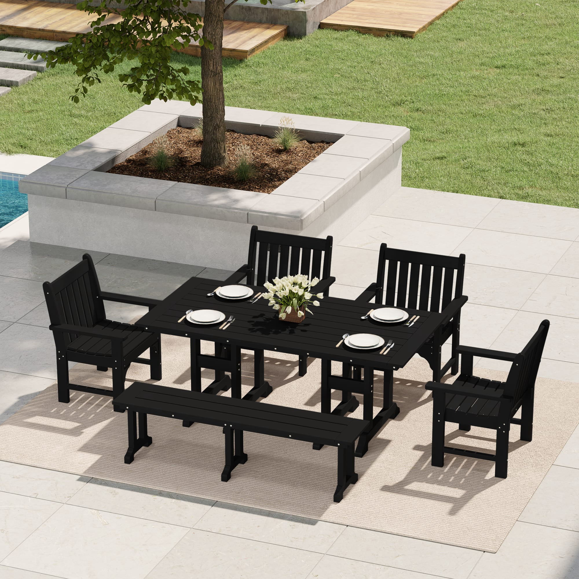 WestinTrends Malibu 6-Piece HDPE Outdoor Rectangle Dining Patio Table ...