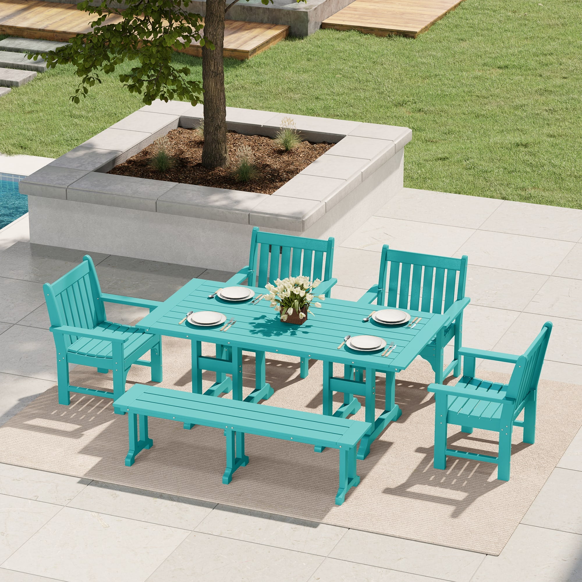 WestinTrends Malibu 6-Piece HDPE Outdoor Rectangle Dining Patio Table ...