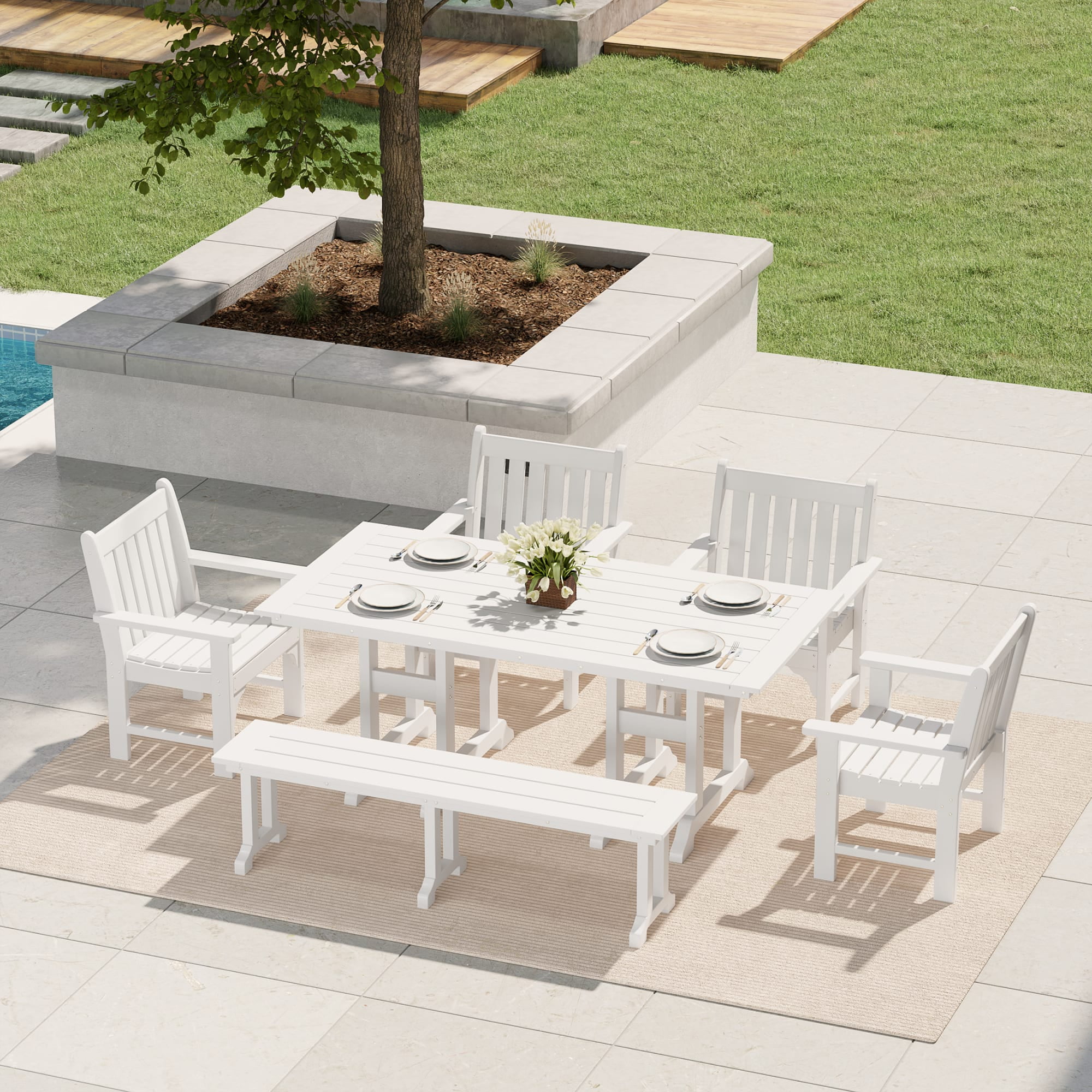 WestinTrends Malibu 6-Piece HDPE Outdoor Rectangle Dining Patio Table ...