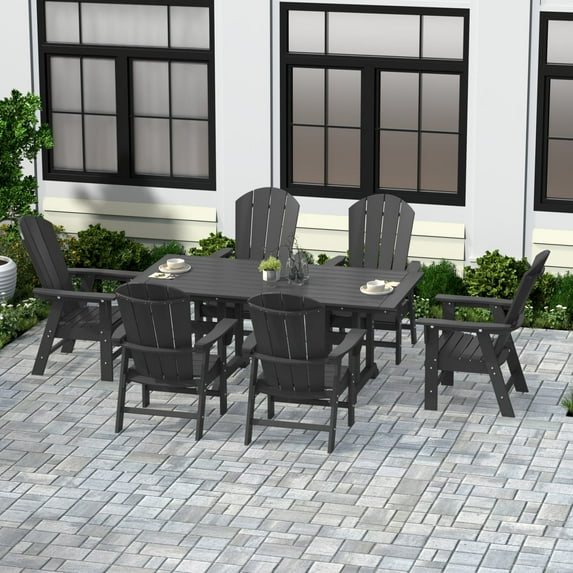 WestinTrends Malibu 7 Piece Adirondack Outdoor Dining Set, All Weather ...