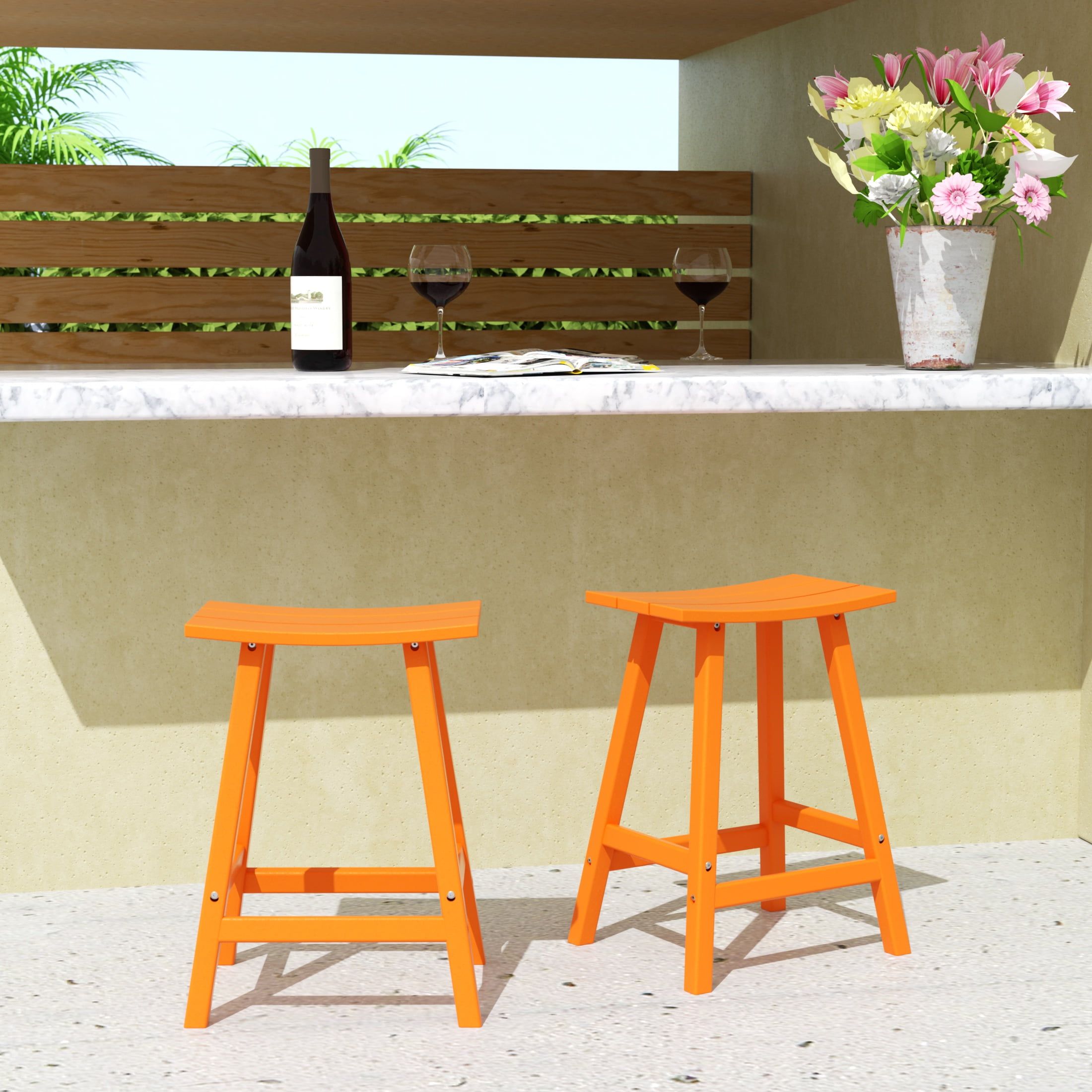 WestinTrends Malibu HDPE Outdoor Patio 24" Bar Stool Saddle Seat (Set ...