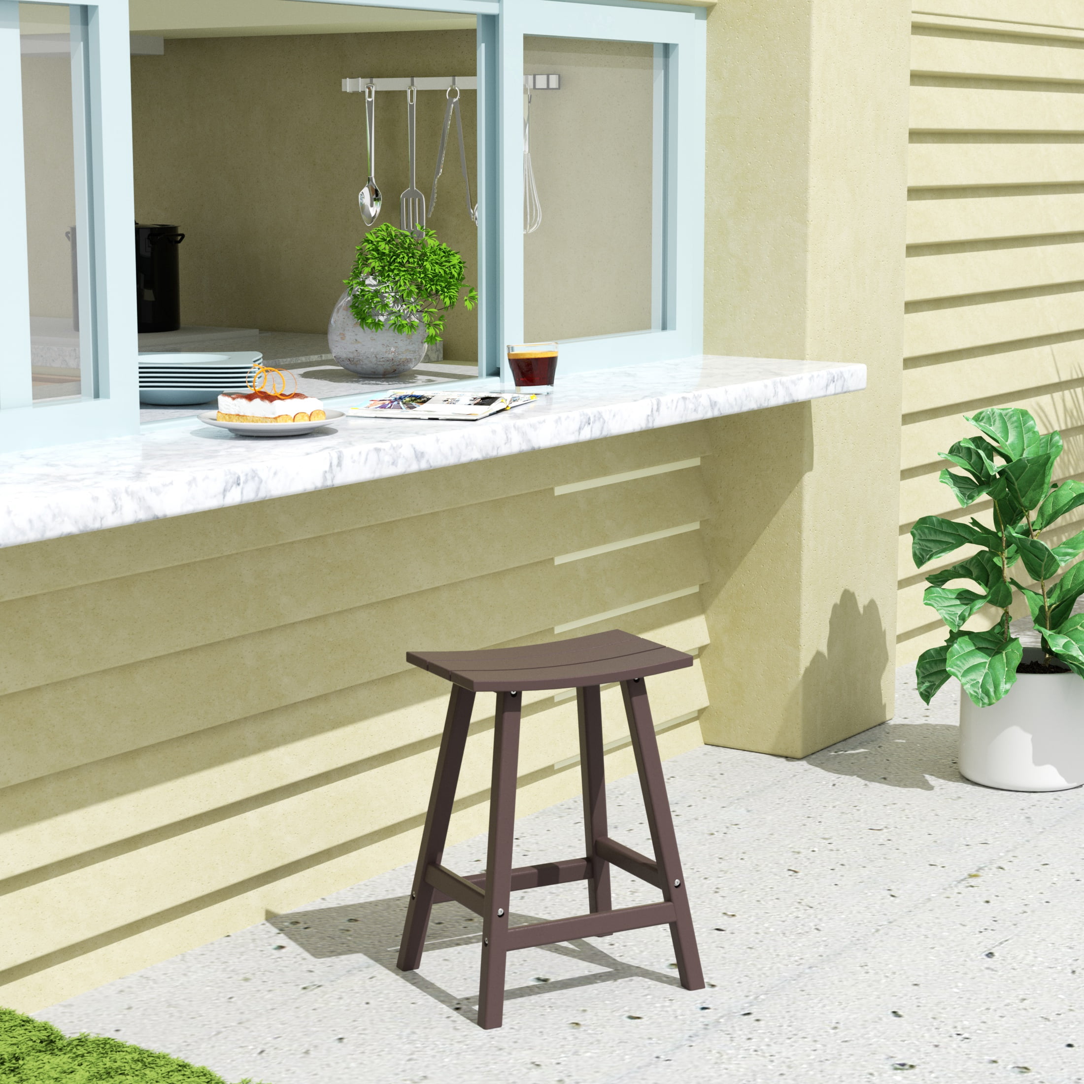 WestinTrends Malibu HDPE Outdoor Patio 24" Counter Stool Saddle Seat ...