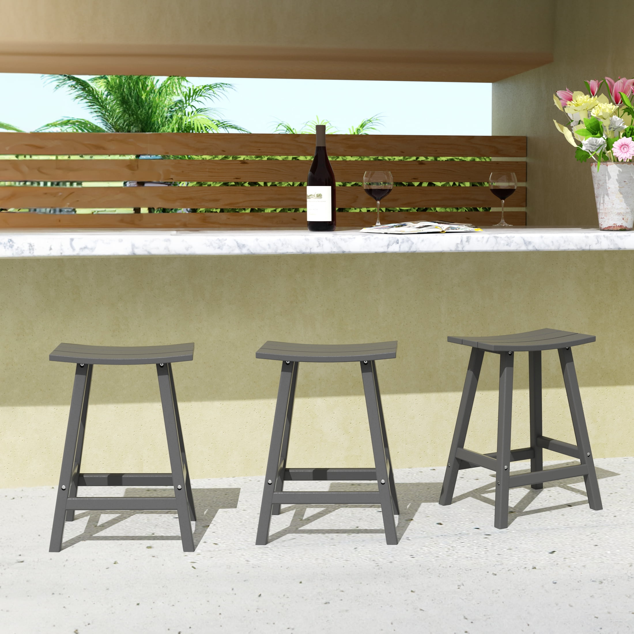 WestinTrends Malibu 24" Gray HDPE Outdoor Patio Bar Stools (Set of 3 ...