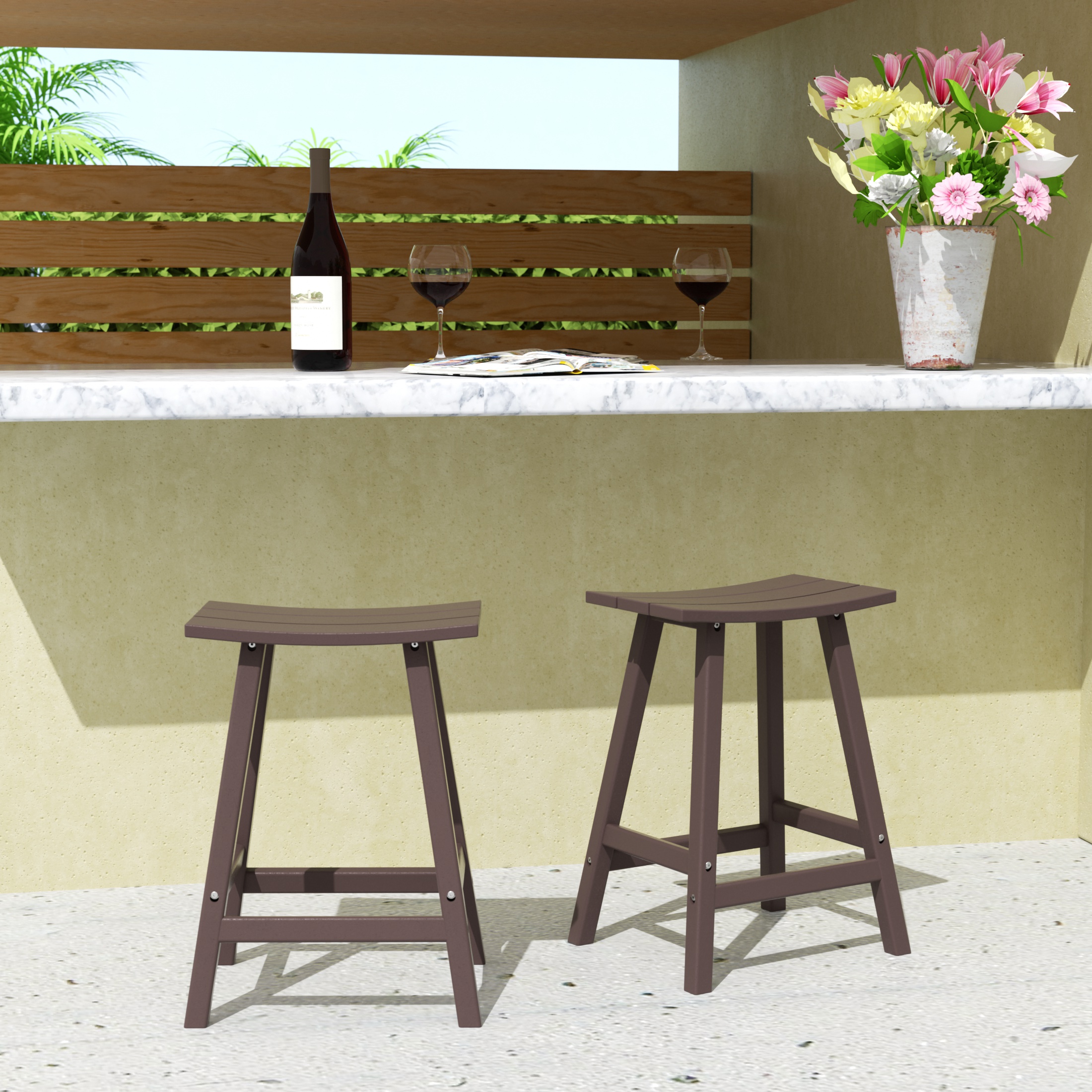 WestinTrends Malibu HDPE Outdoor Patio 24" Bar Stool Saddle Seat (Set ...