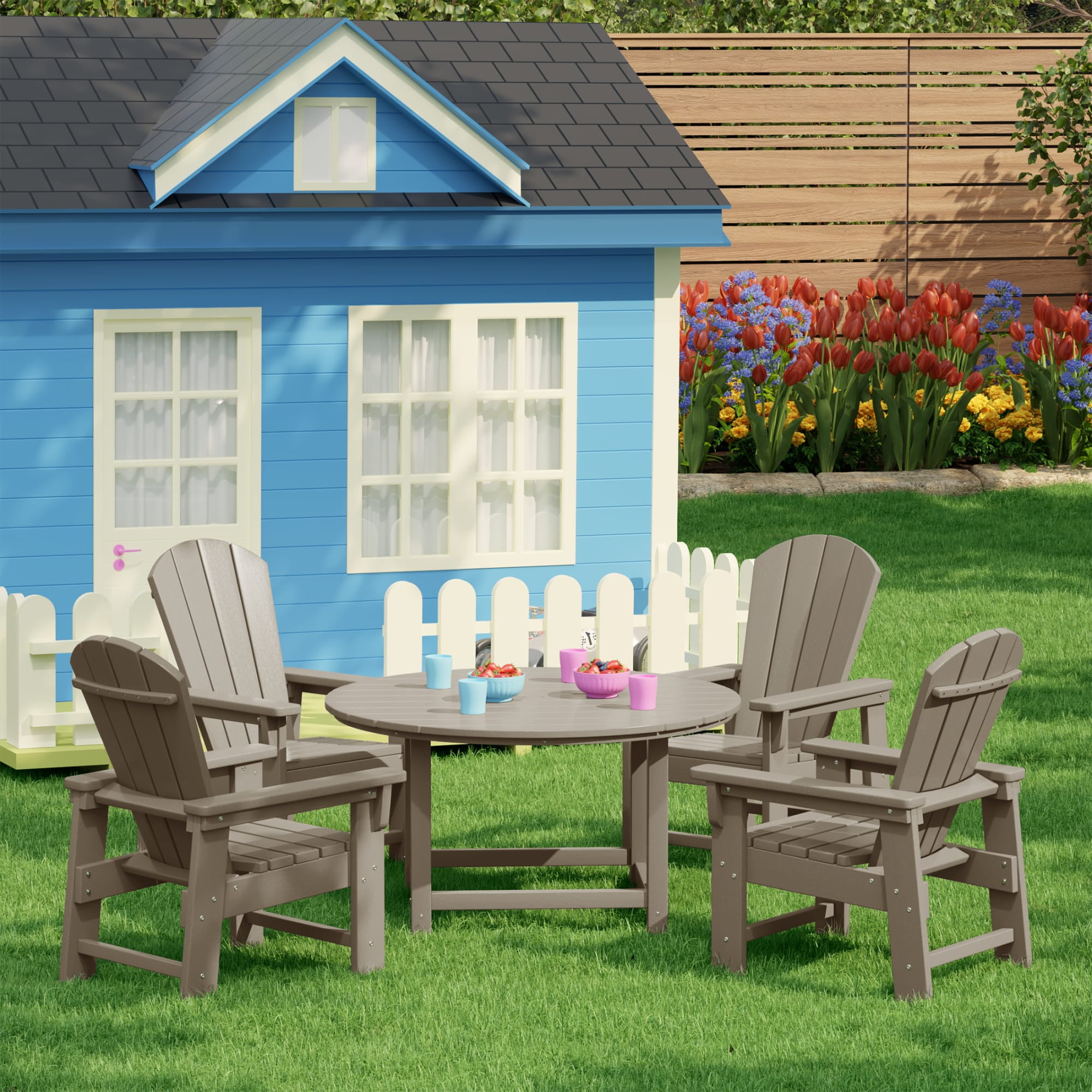 WestinTrends Malibu Kids 5-Piece HDPE Outdoor Patio Round Dining Table ...