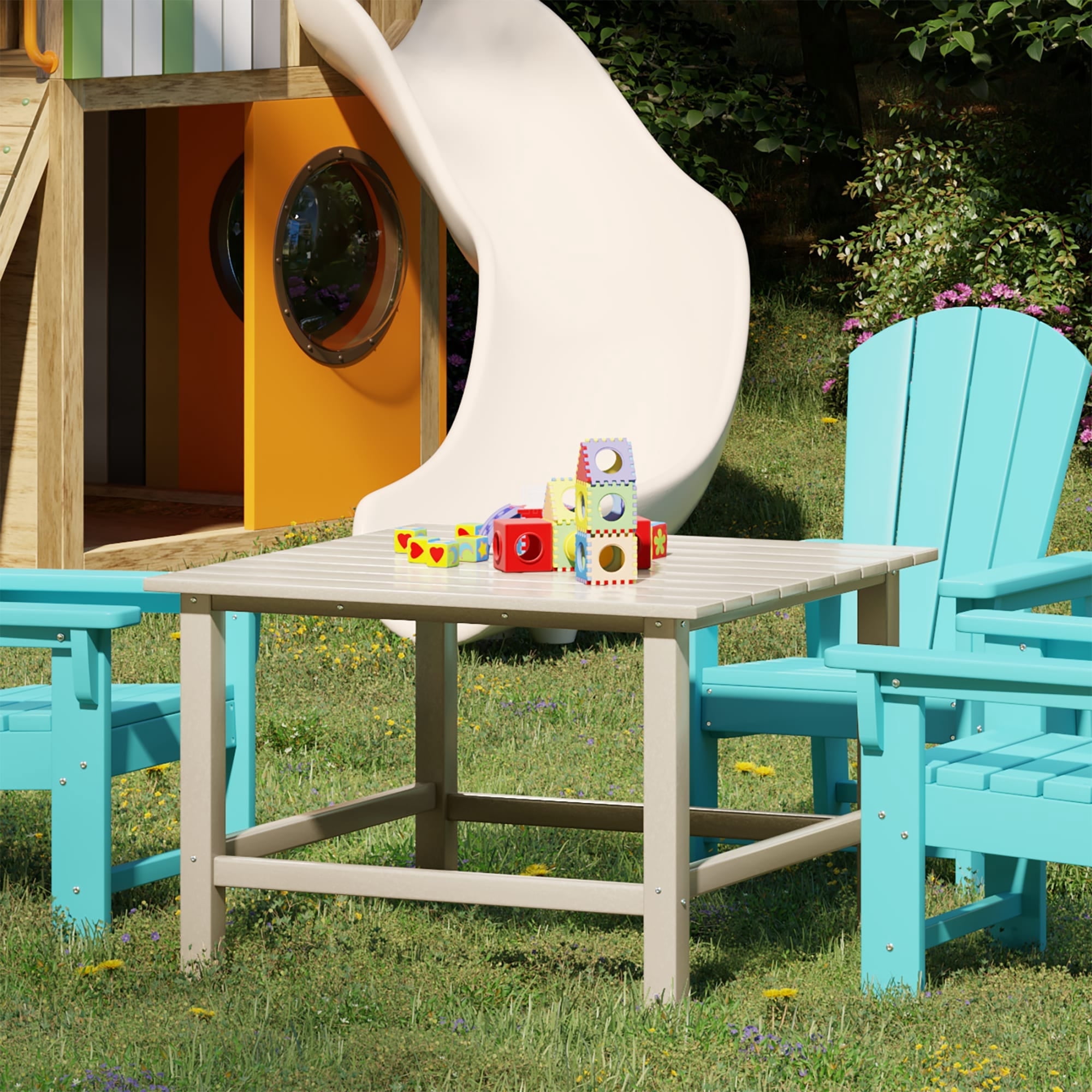 WestinTrends Malibu Kids Outdoor Patio Furniture HDPE 30" Wide Square ...