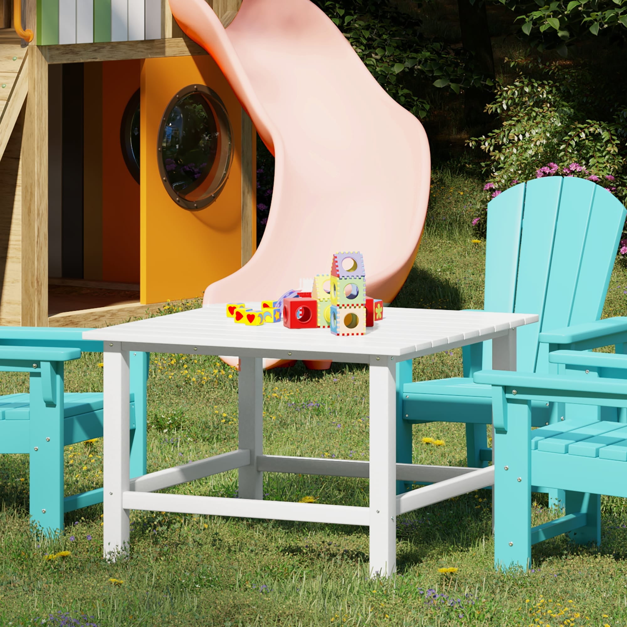WestinTrends Malibu Kids Outdoor Patio Furniture HDPE 30" Wide Square ...