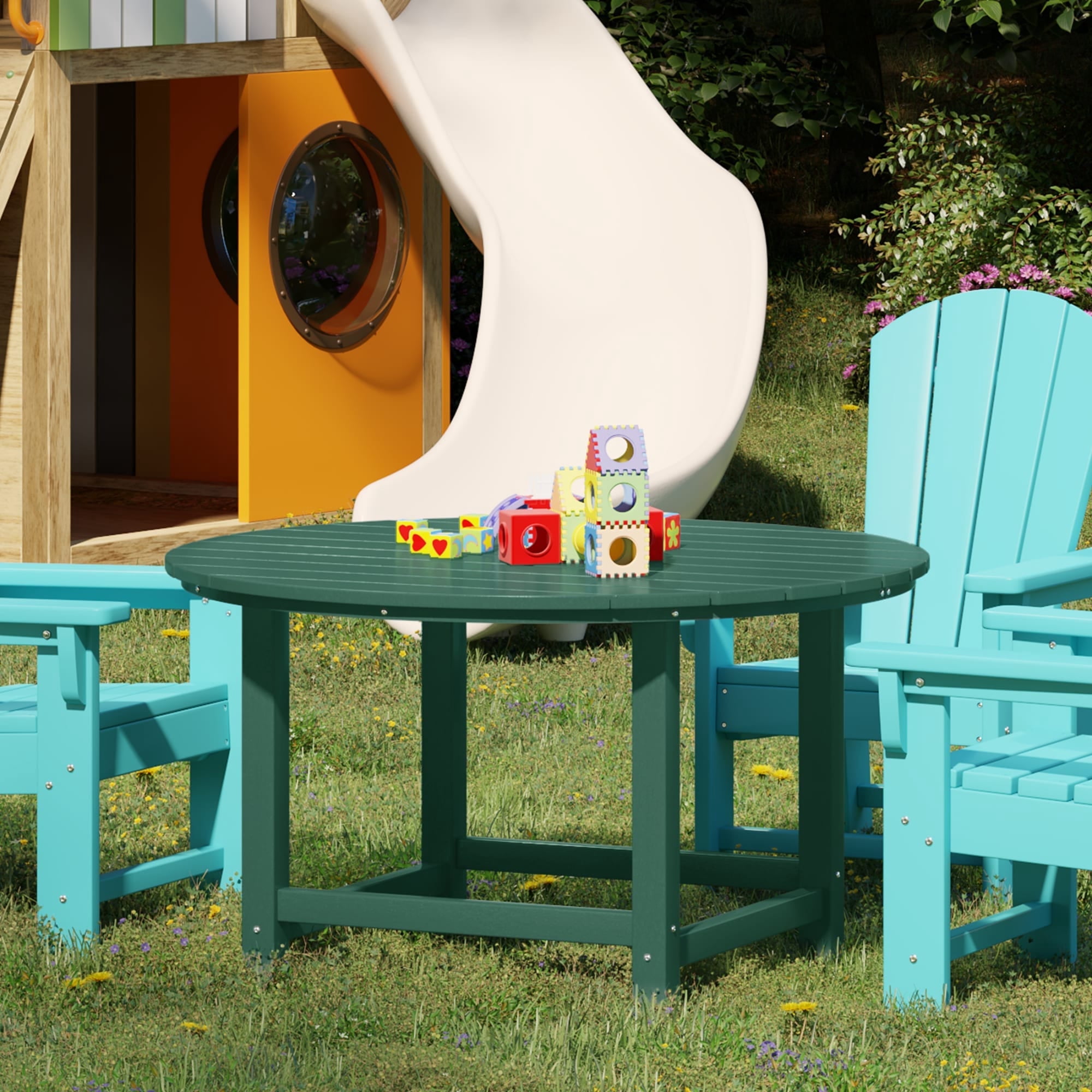 WestinTrends Malibu Kids Outdoor Patio Furniture HDPE 38" Wide Round ...