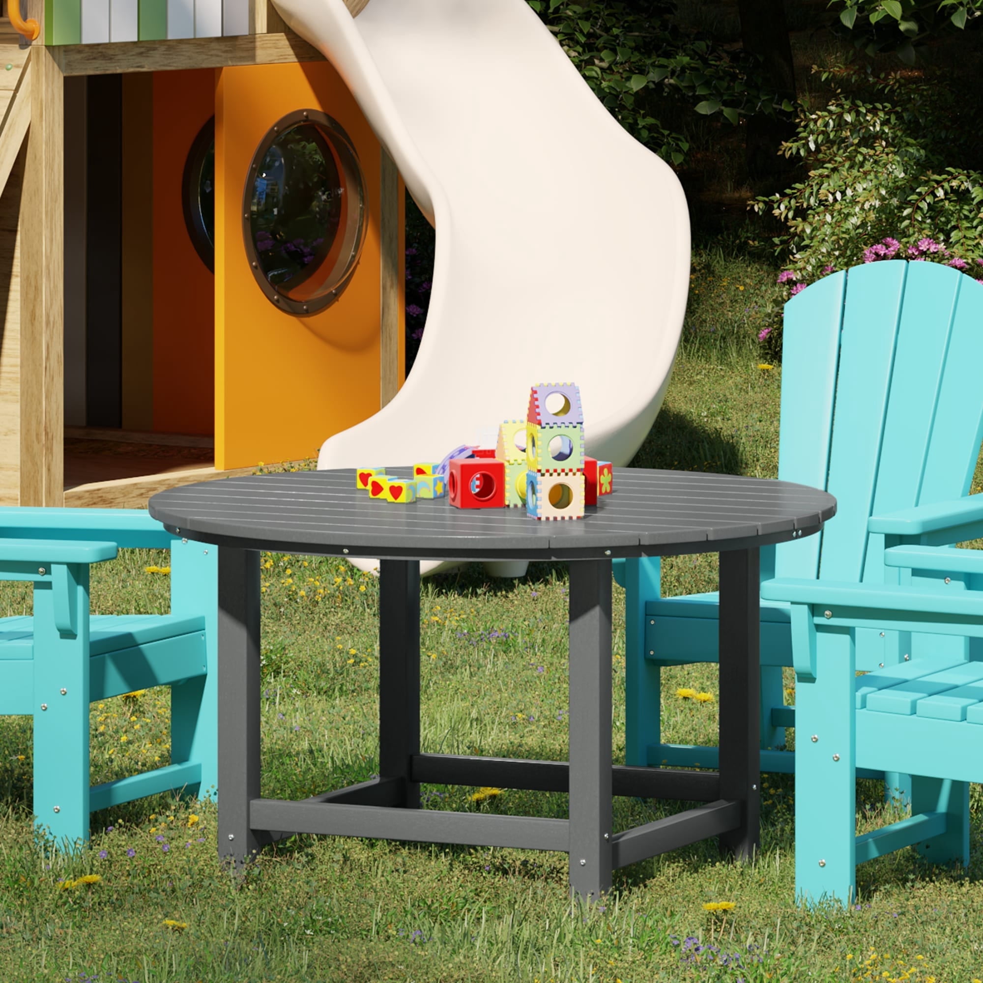 WestinTrends Malibu Kids Outdoor Patio Furniture HDPE 38" Wide Round ...