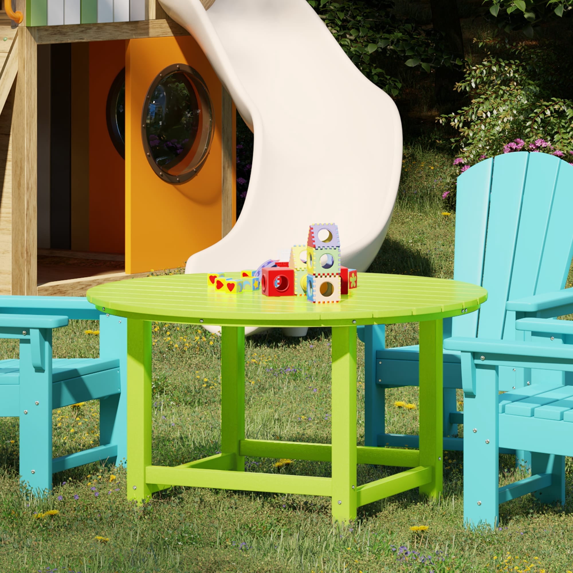 WestinTrends Malibu Kids Outdoor Patio Furniture HDPE 38" Wide Round ...