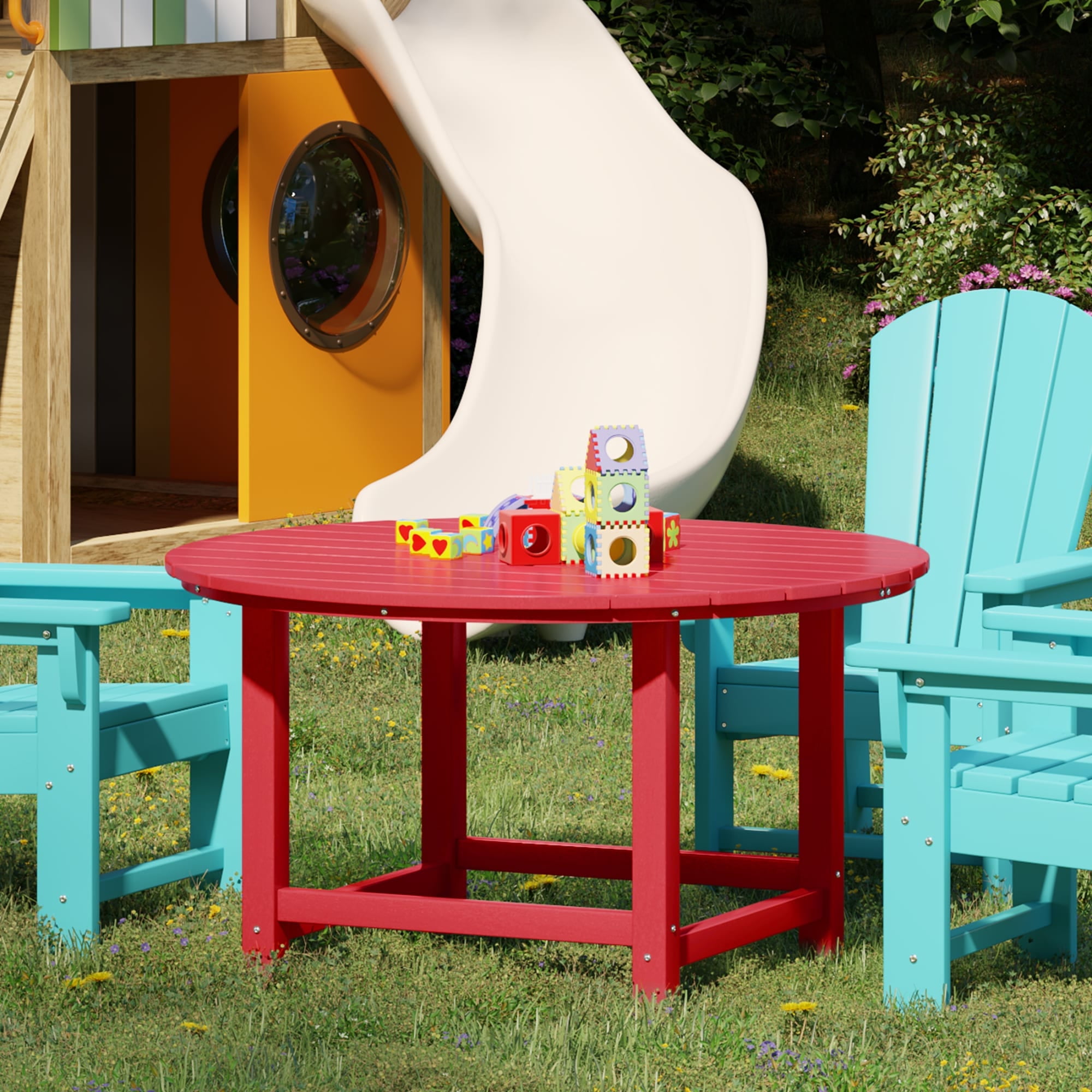 WestinTrends Malibu Kids Outdoor Patio Furniture HDPE 38" Wide Round ...