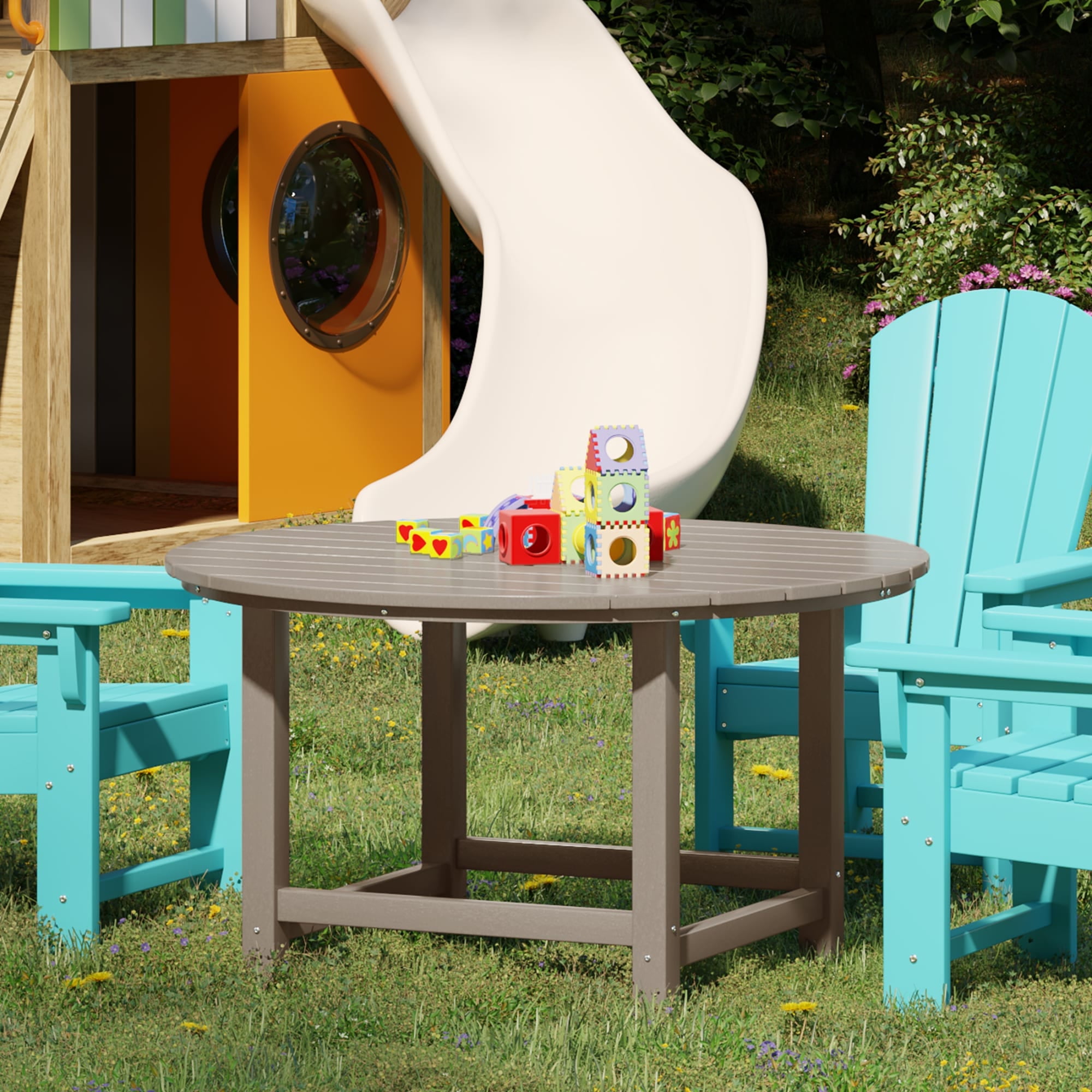 WestinTrends Malibu Kids Outdoor Patio Furniture HDPE 38" Wide Round ...