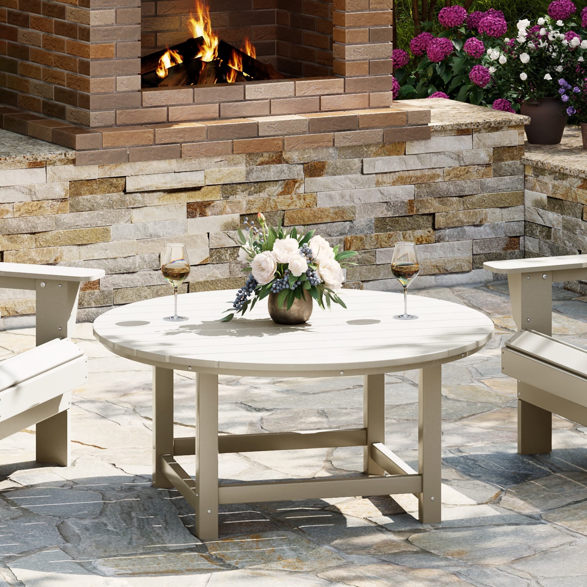 WestinTrends Malibu Low Outdoor HDPE Round Patio Coffee Table, 38 ...