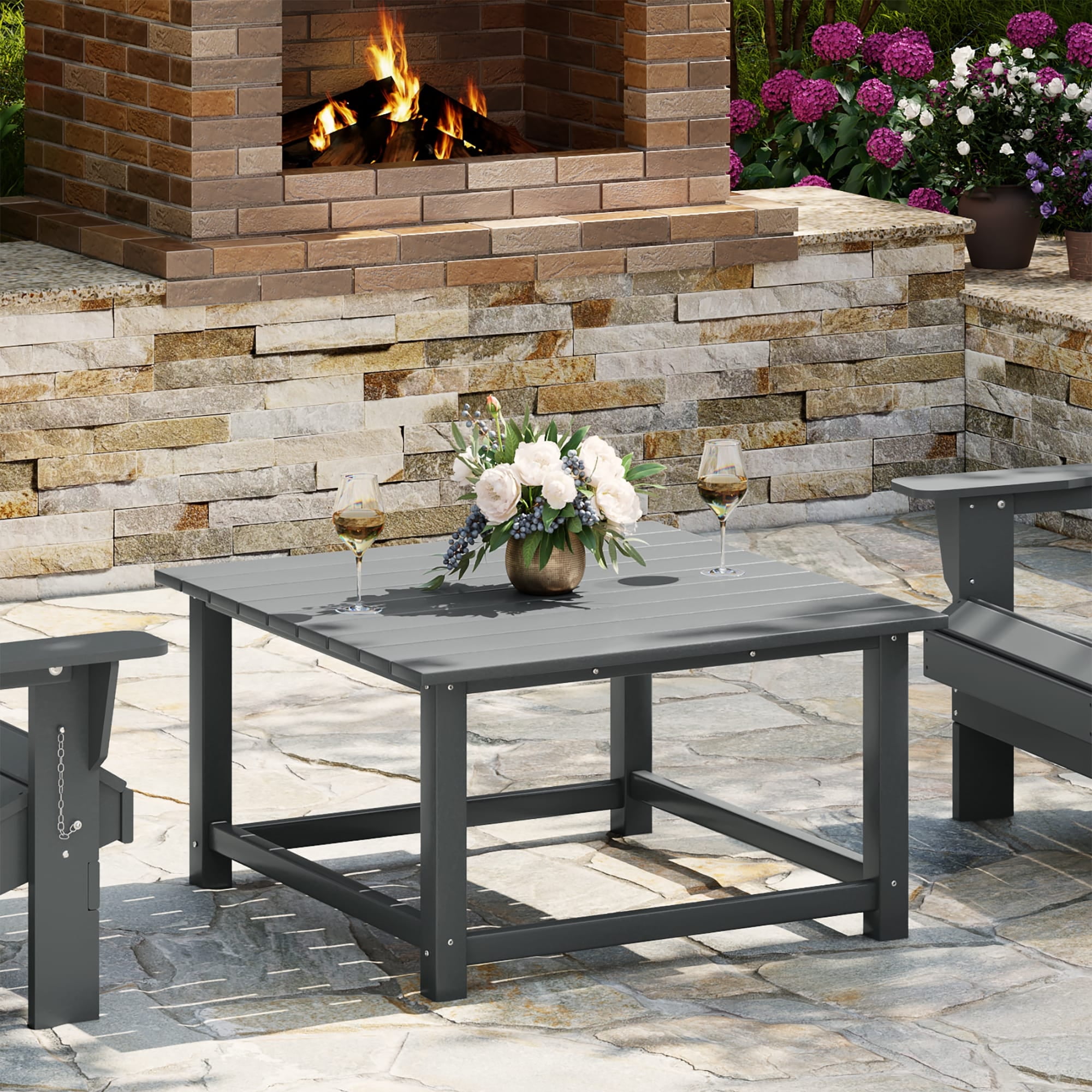 WestinTrends Malibu Low Outdoor HDPE Square Patio Coffee Table, Gray ...
