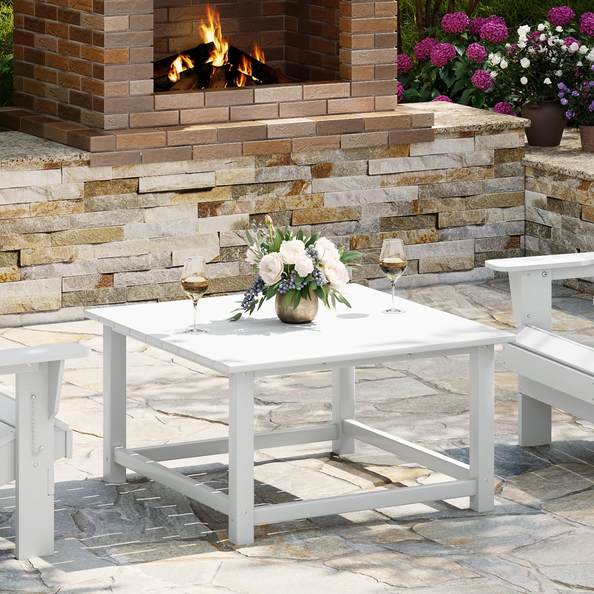 WestinTrends Malibu Low Outdoor HDPE Square Patio Coffee Table, White ...