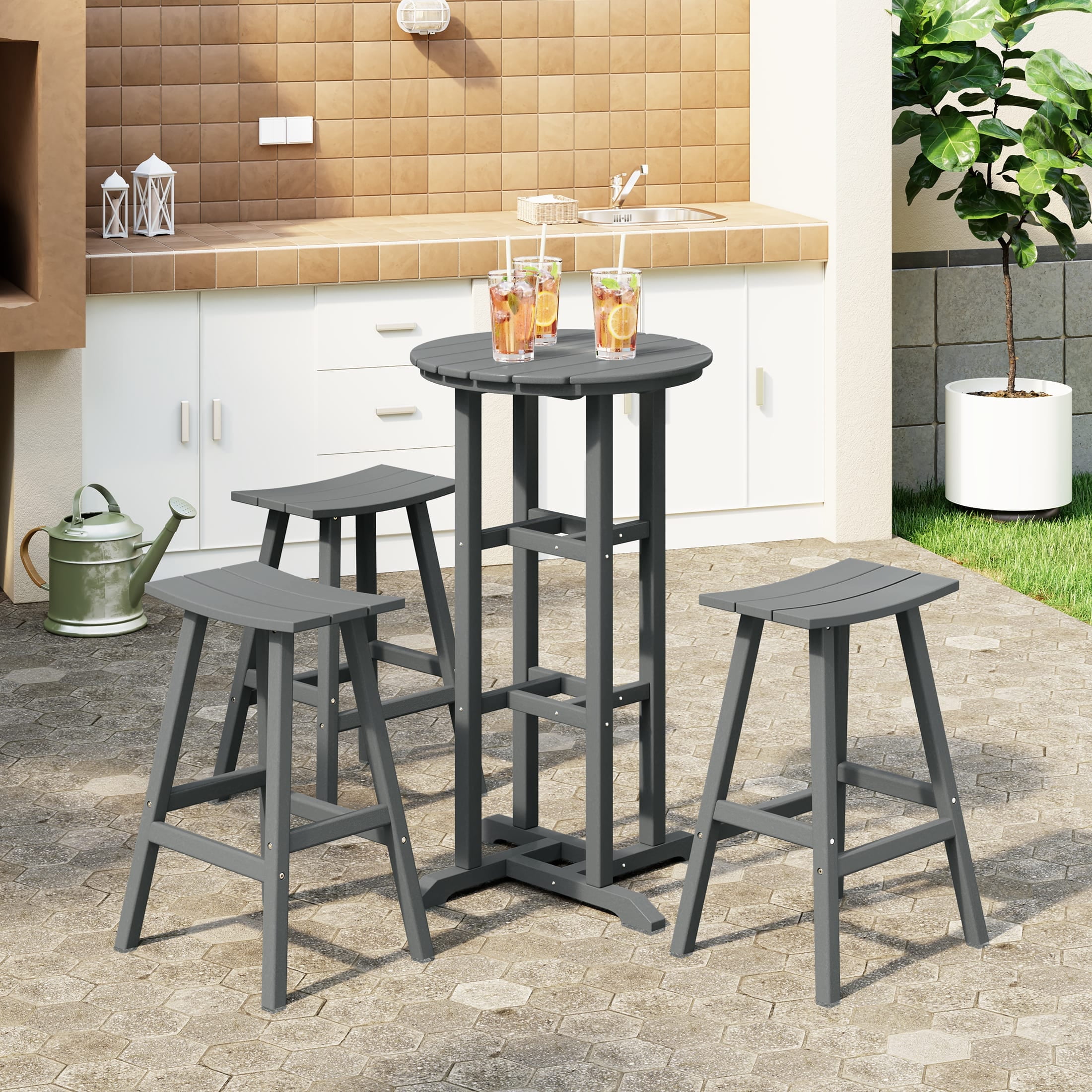WestinTrends Malibu Outdoor Patio Bar Height Table and Bar Stool 4 ...