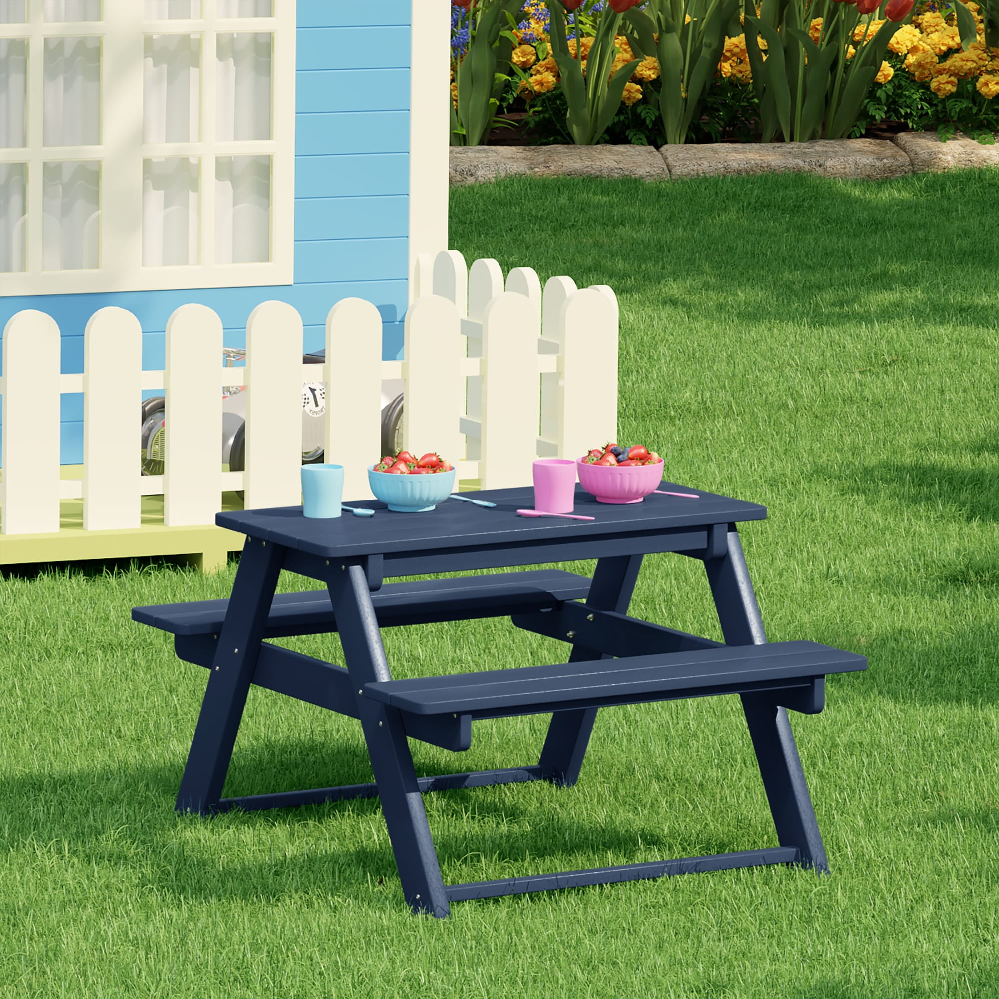 WestinTrends Malibu Outdoor Patio Kids HDPE Plastic Picnic Bench Table ...