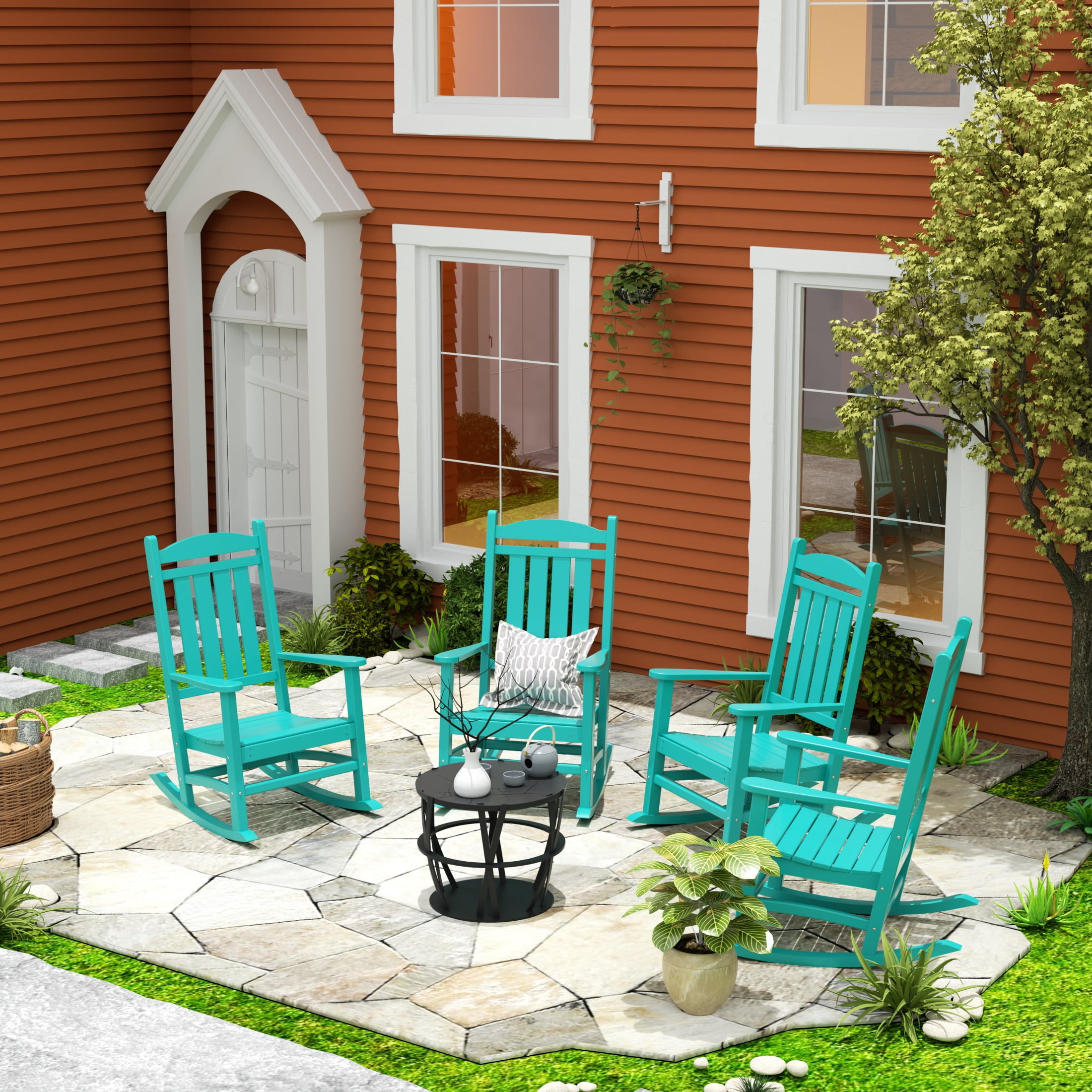 WestinTrends Malibu Outdoor Rocking Chair Set of 4, All Weather Poly ...