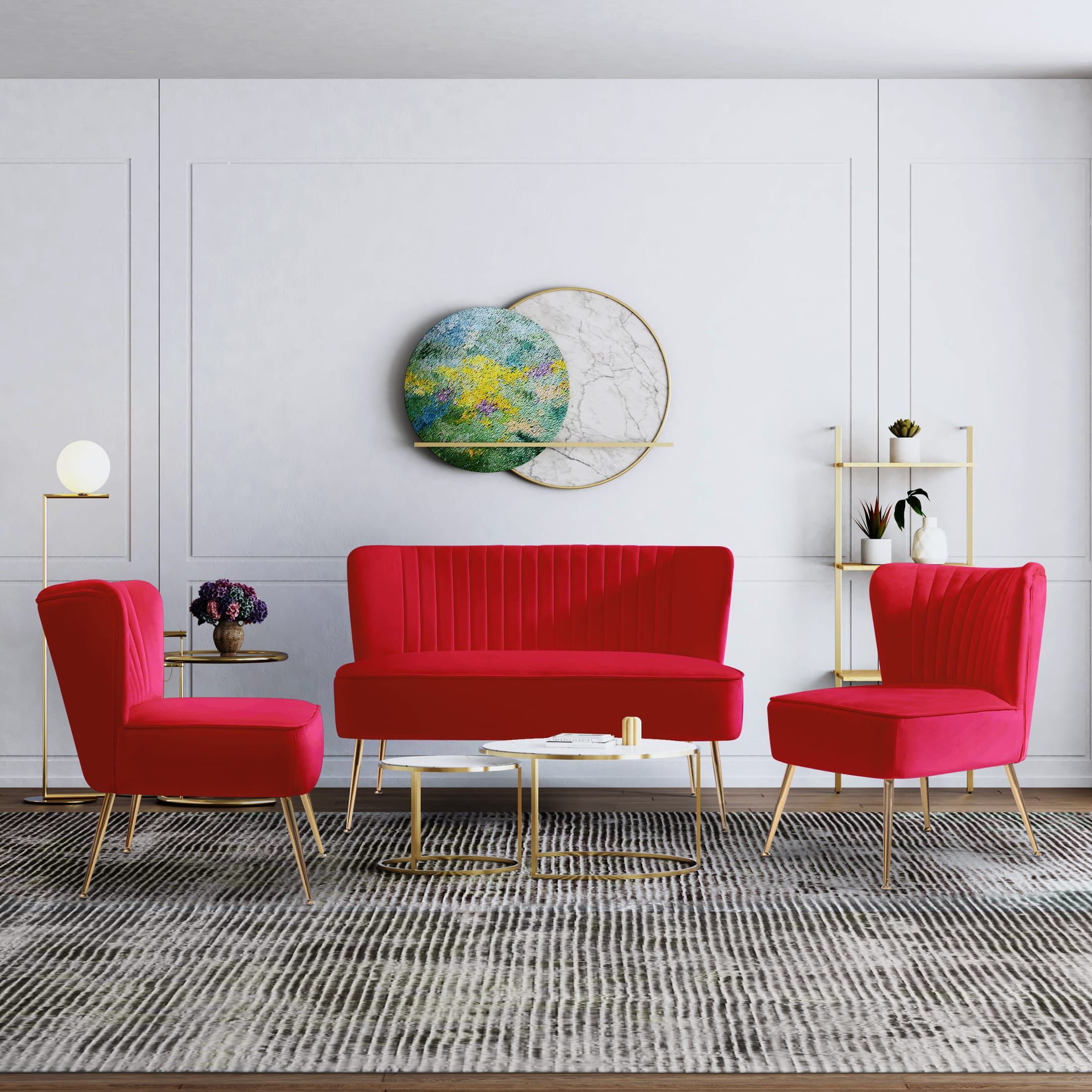 Westintrends Mid Century Modern Tufted Velvet Loveseat Sofa And 22