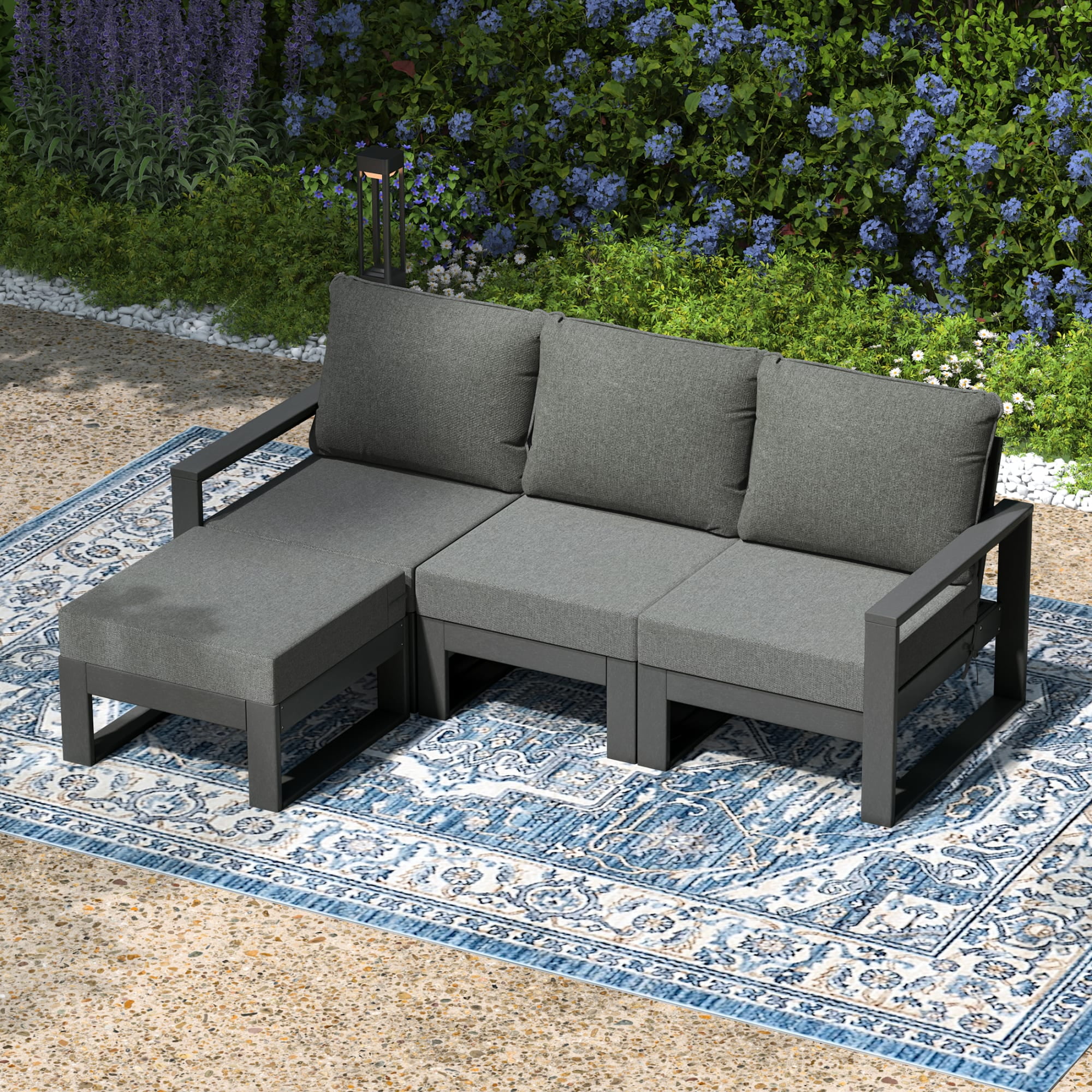 WestinTrends Montara 4-Piece Outdoor HDPE All-Weather Modern Deep Seating Patio Sofa Sectional ...