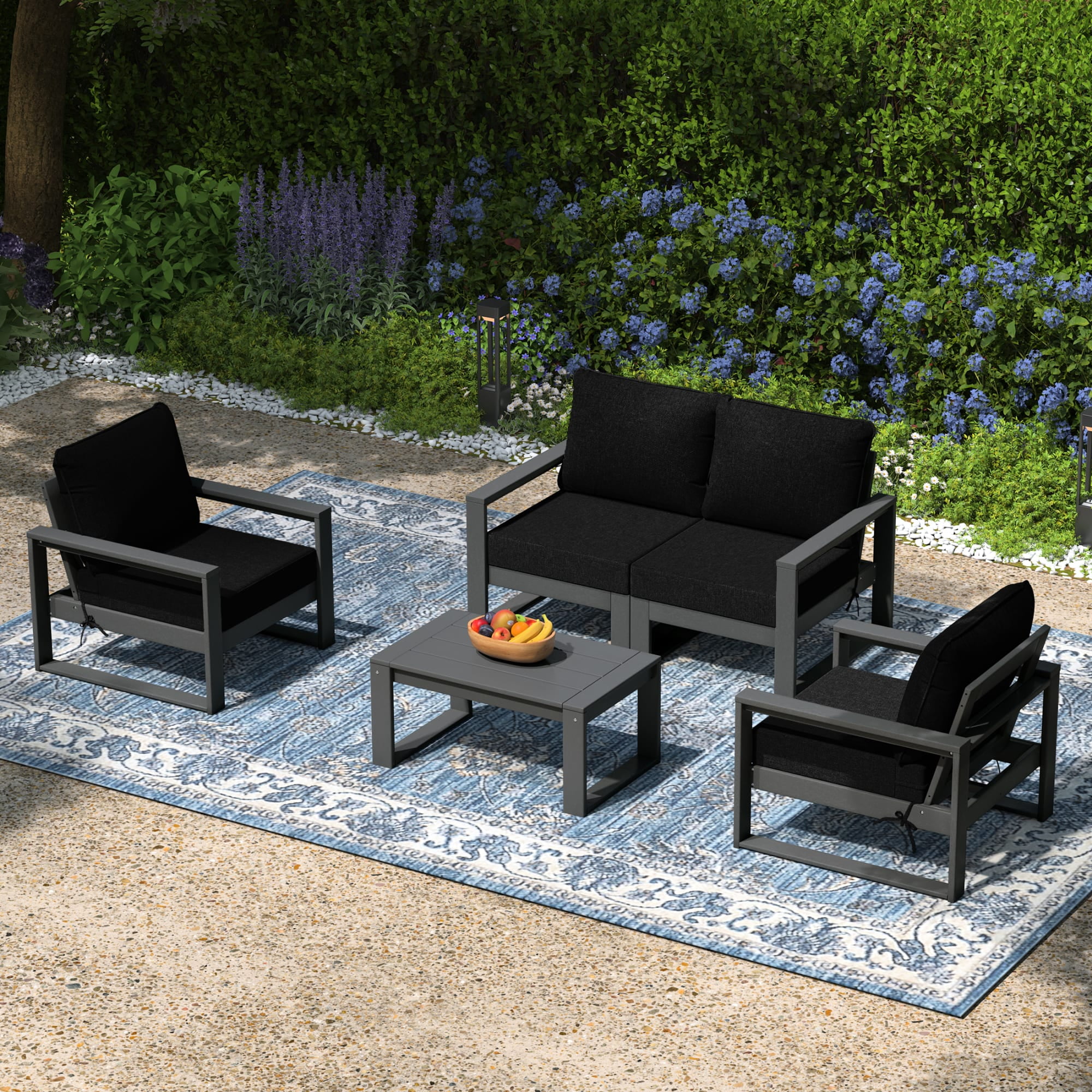 WestinTrends Montara 5-Piece Modern HDPE Outdoor Patio Furniture Sofa ...