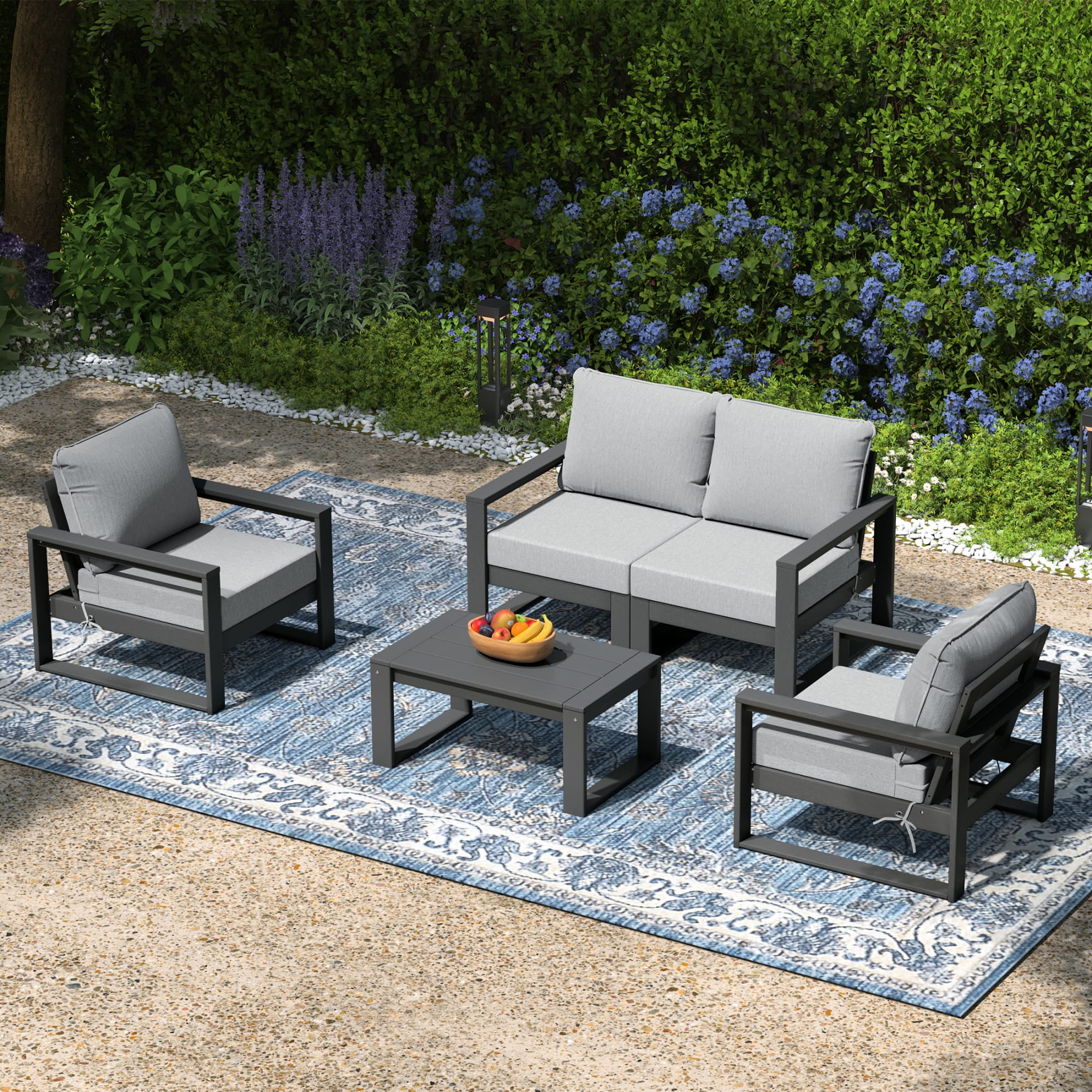 WestinTrends Montara 5-Piece Modern HDPE Outdoor Patio Furniture Sofa ...