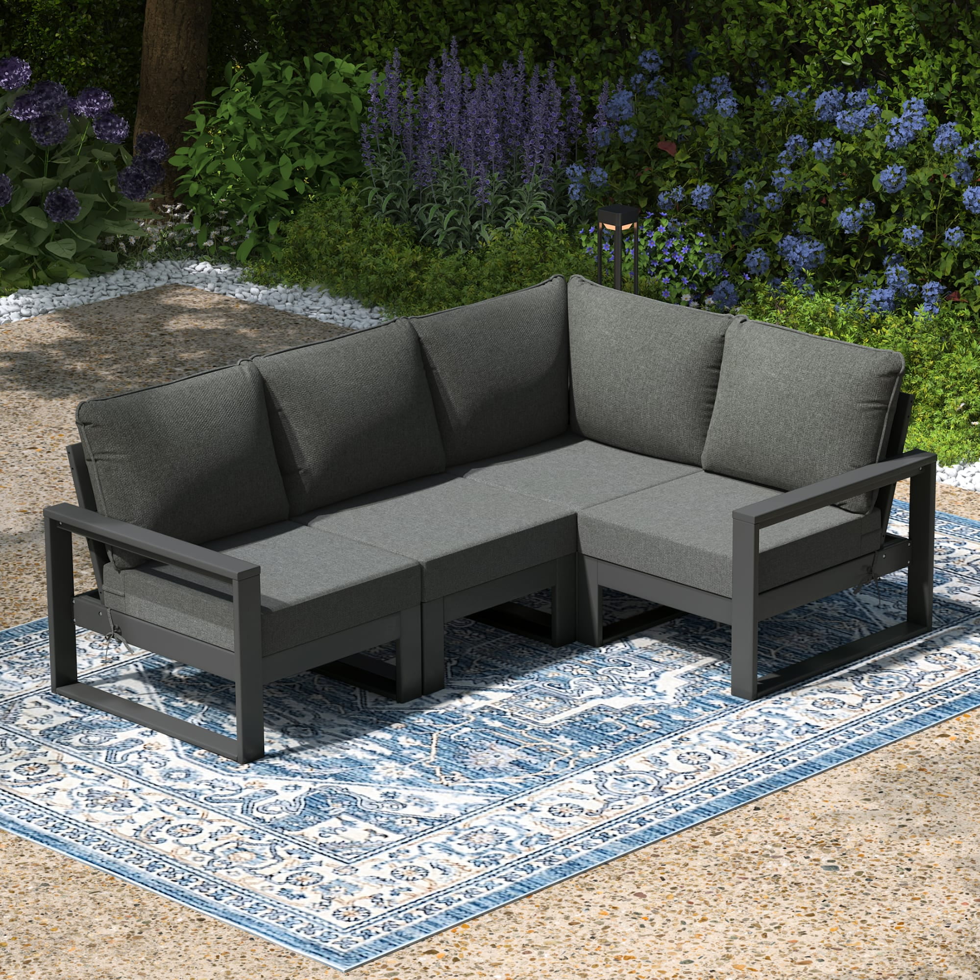 WestinTrends Montara Outdoor 4-Piece HDPE L-Shaped Modular Patio Sofa ...