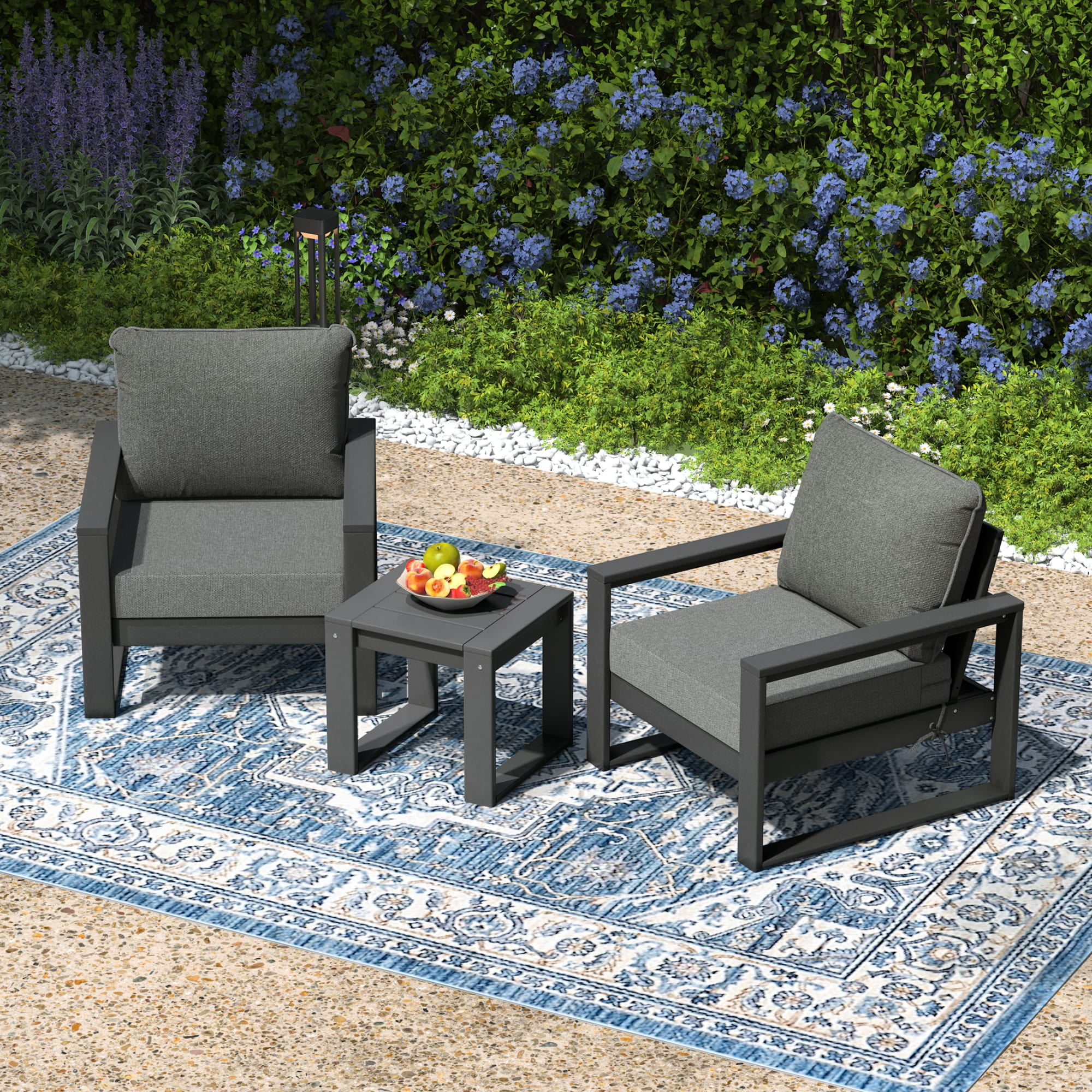 WestinTrends Montara Outdoor Modern 3-Piece HDPE Patio Sofa Set with ...