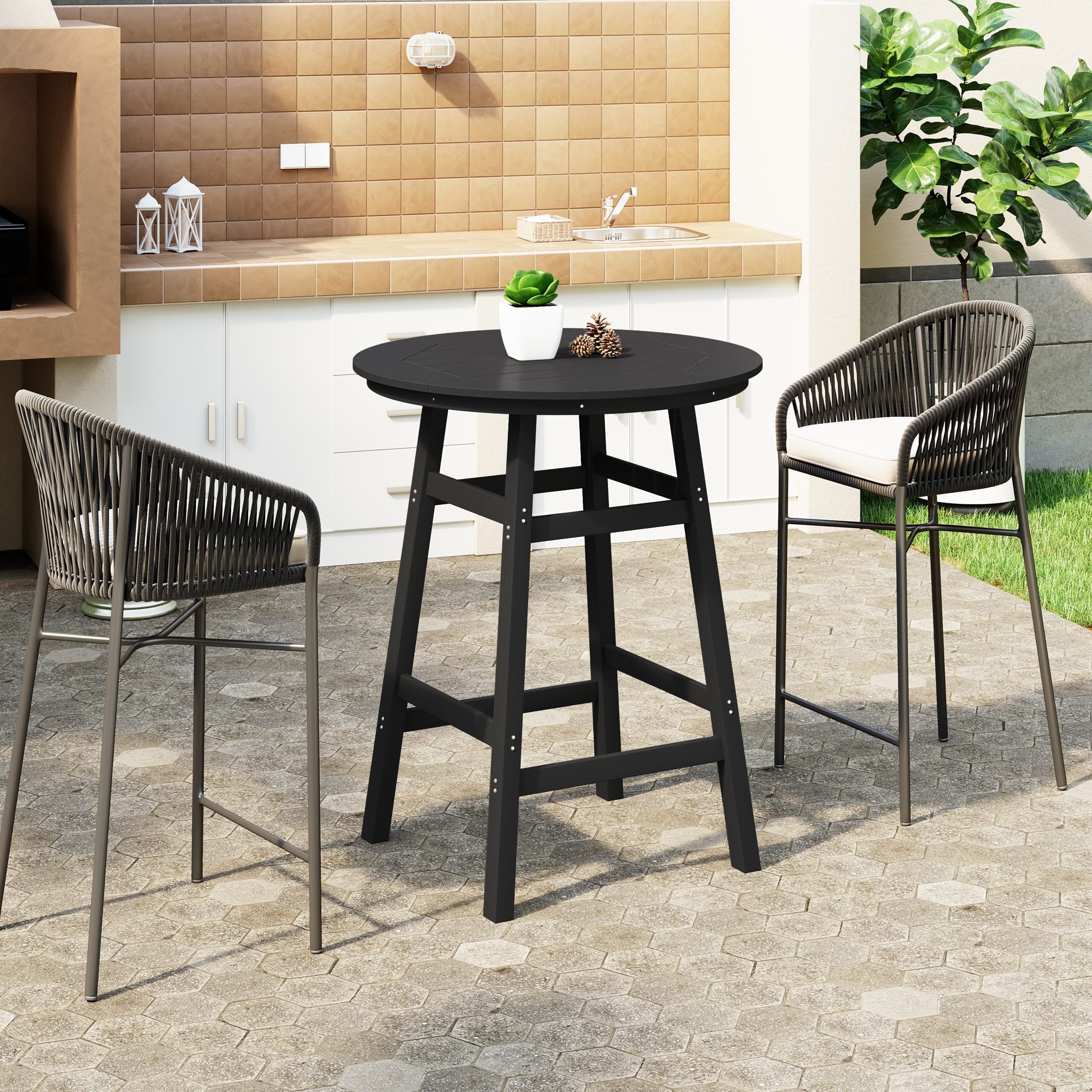 WestinTrends Outdoor 42" Height HDPE Patio Round Bar Table, Black ...