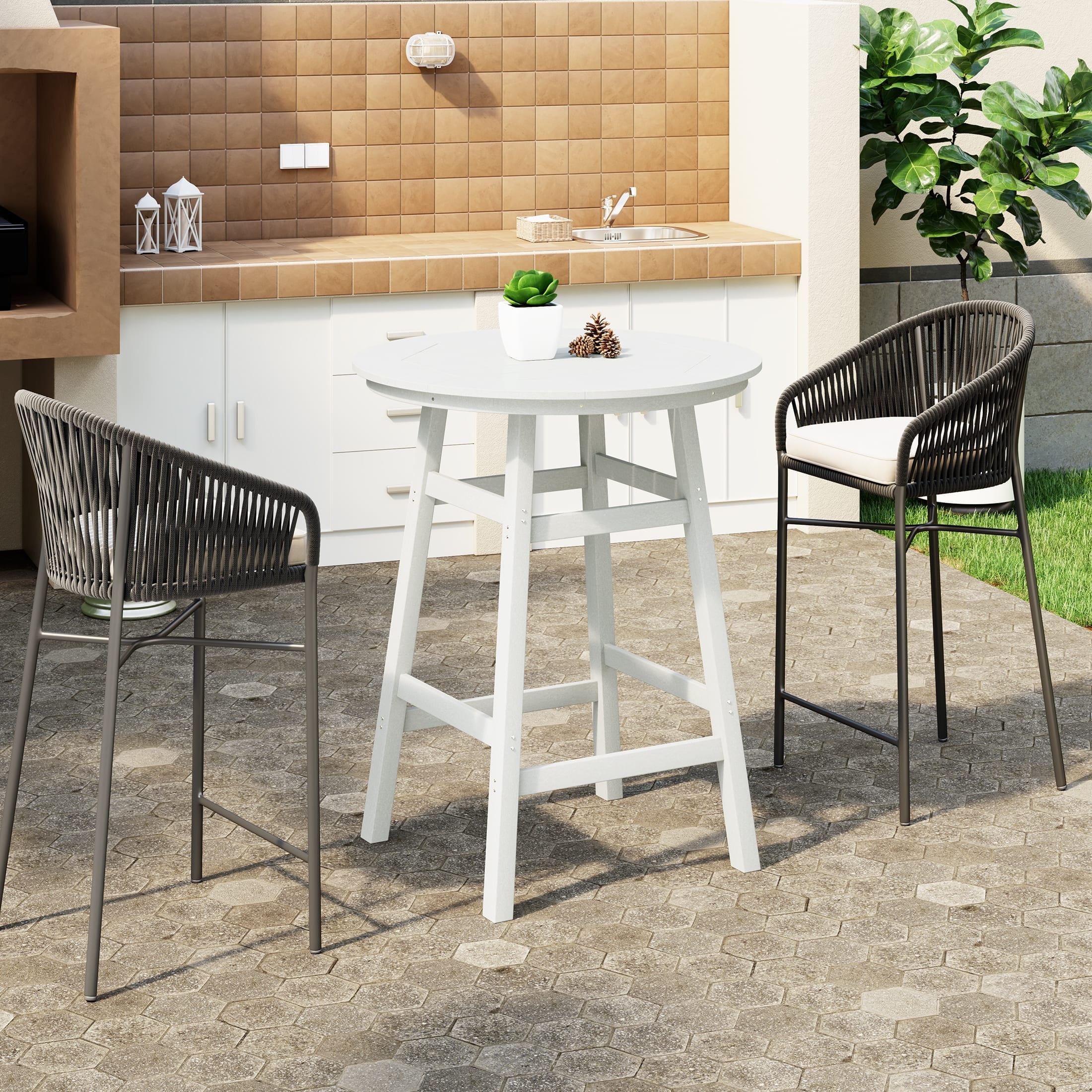 WestinTrends Outdoor 42" Height HDPE Patio Round Bar Table, White ...