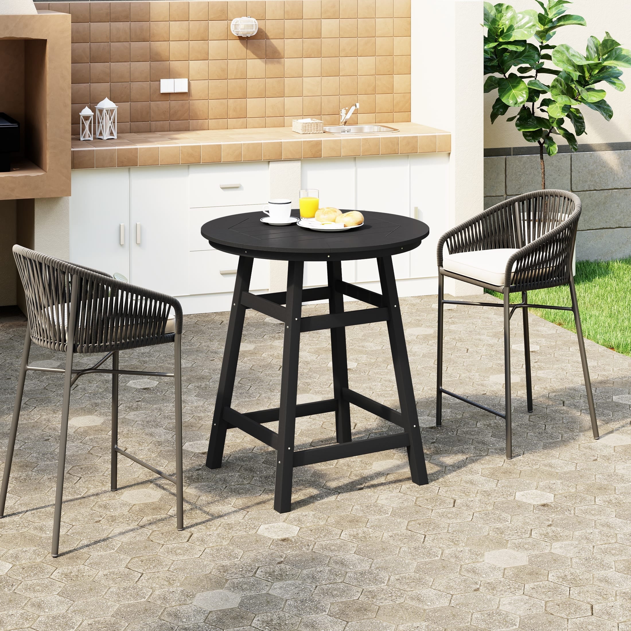 WestinTrends Outdoor 37" Counter Height HDPE Patio Round Bar Table ...
