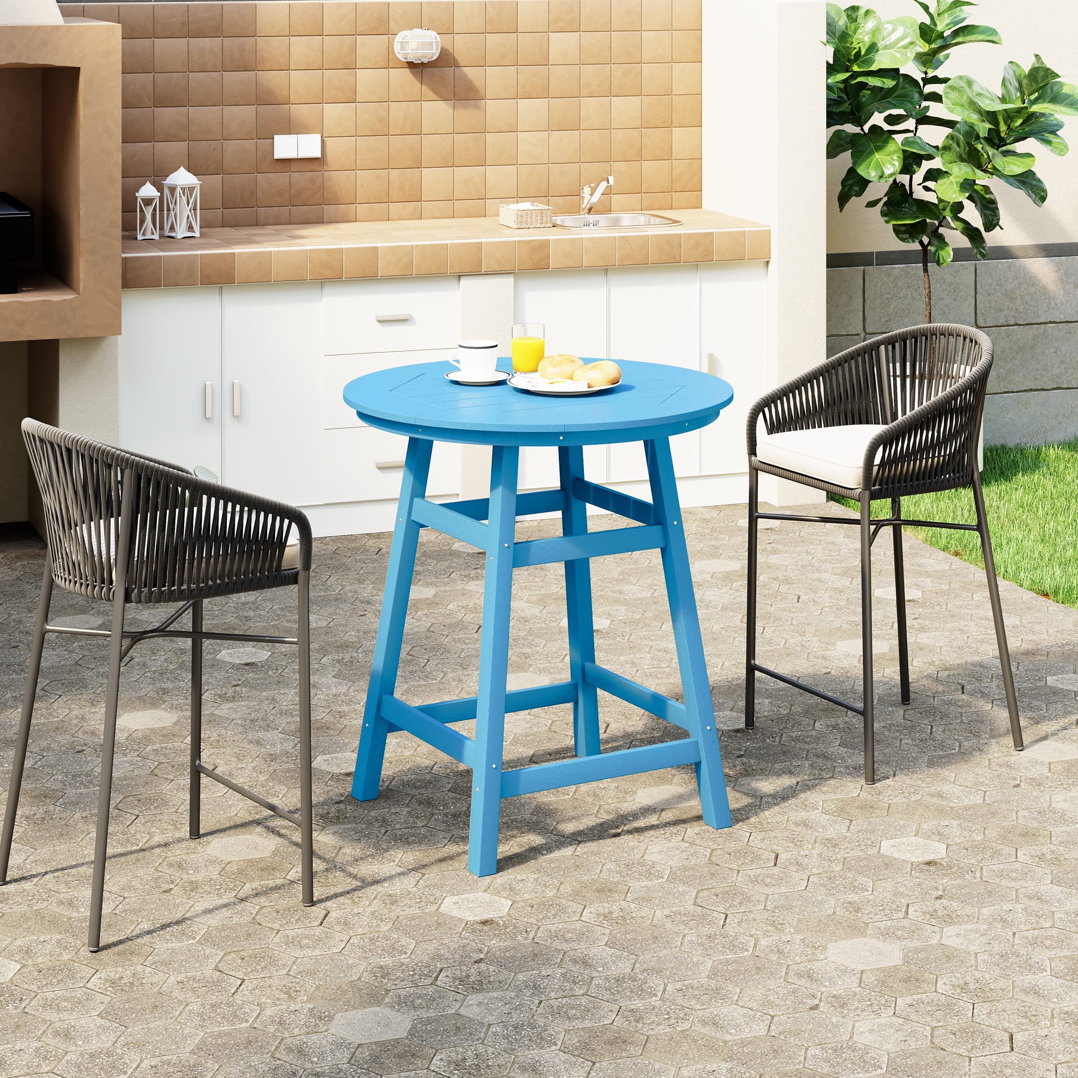 WestinTrends Outdoor 37" Counter Height HDPE Patio Round Bar Table ...