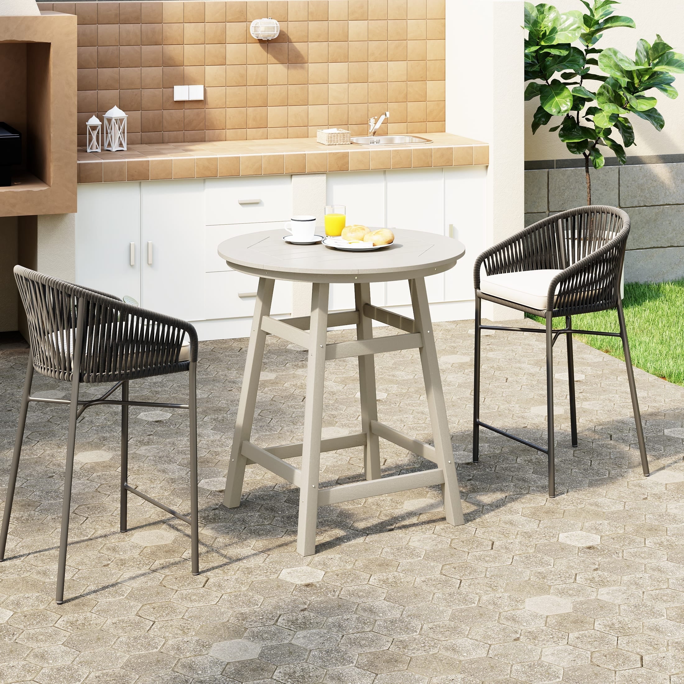 WestinTrends Outdoor 37" Counter Height HDPE Patio Round Bar Table ...