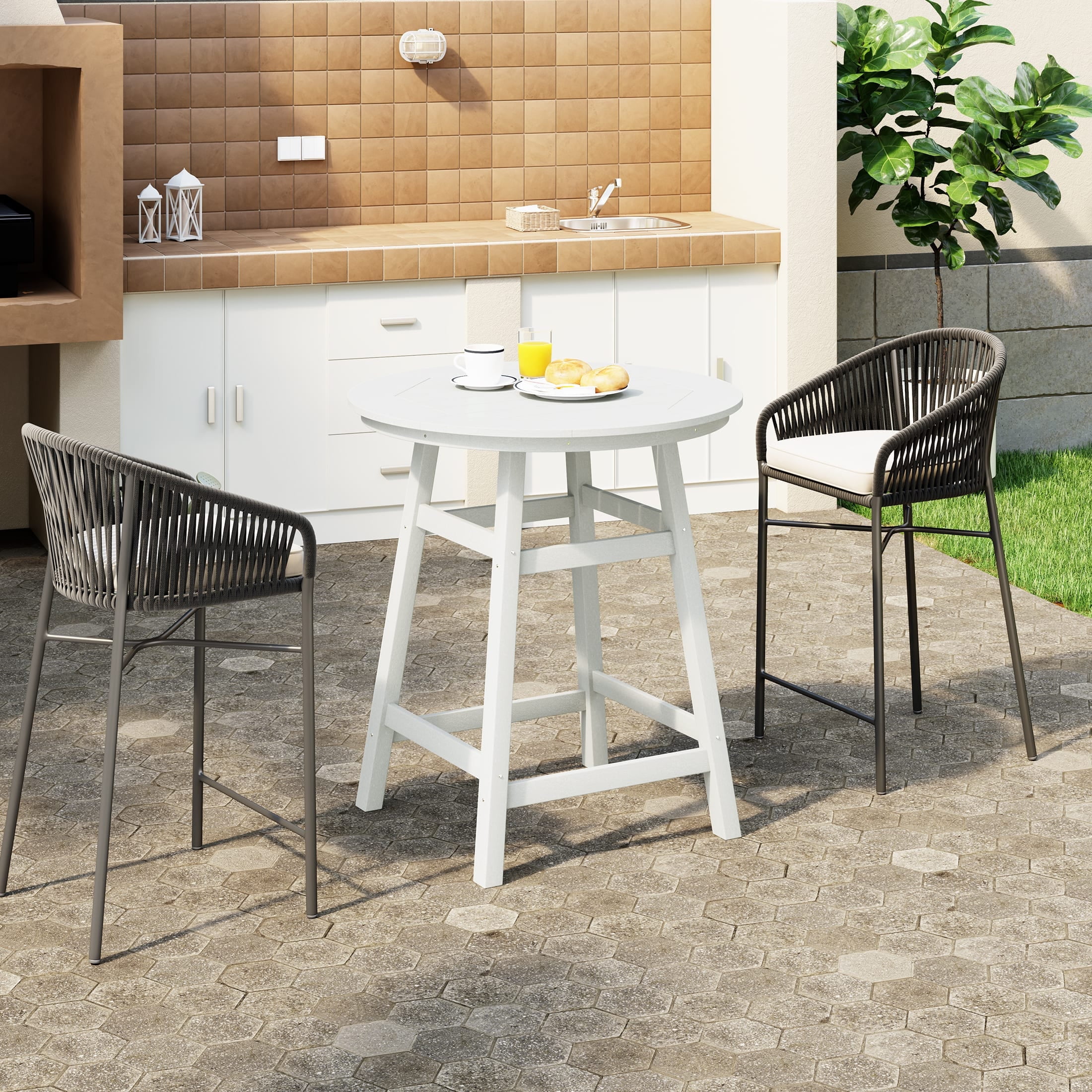 WestinTrends Outdoor 37" Counter Height HDPE Patio Round Bar Table ...