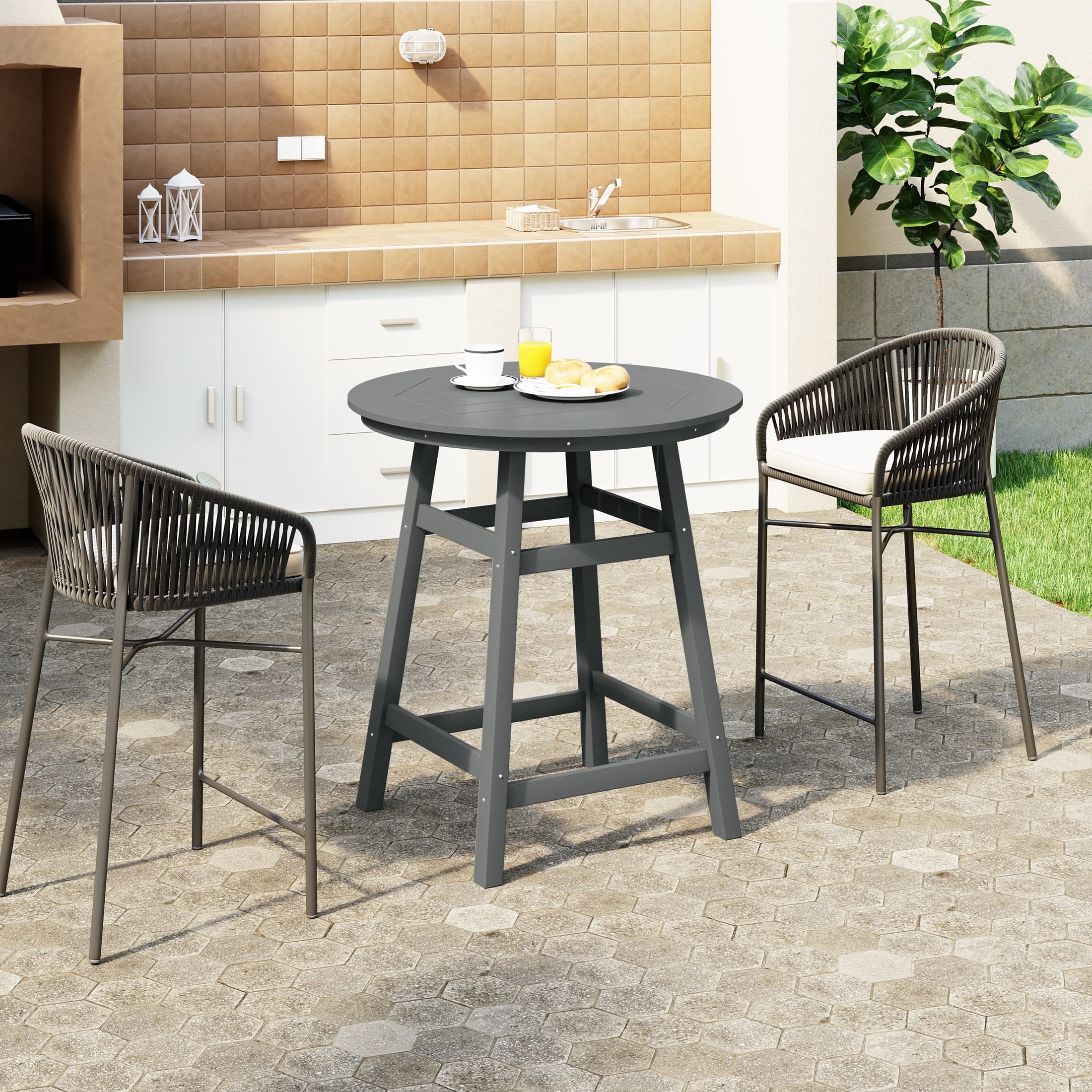 WestinTrends Outdoor 37" Counter Height HDPE Patio Round Bar Table ...