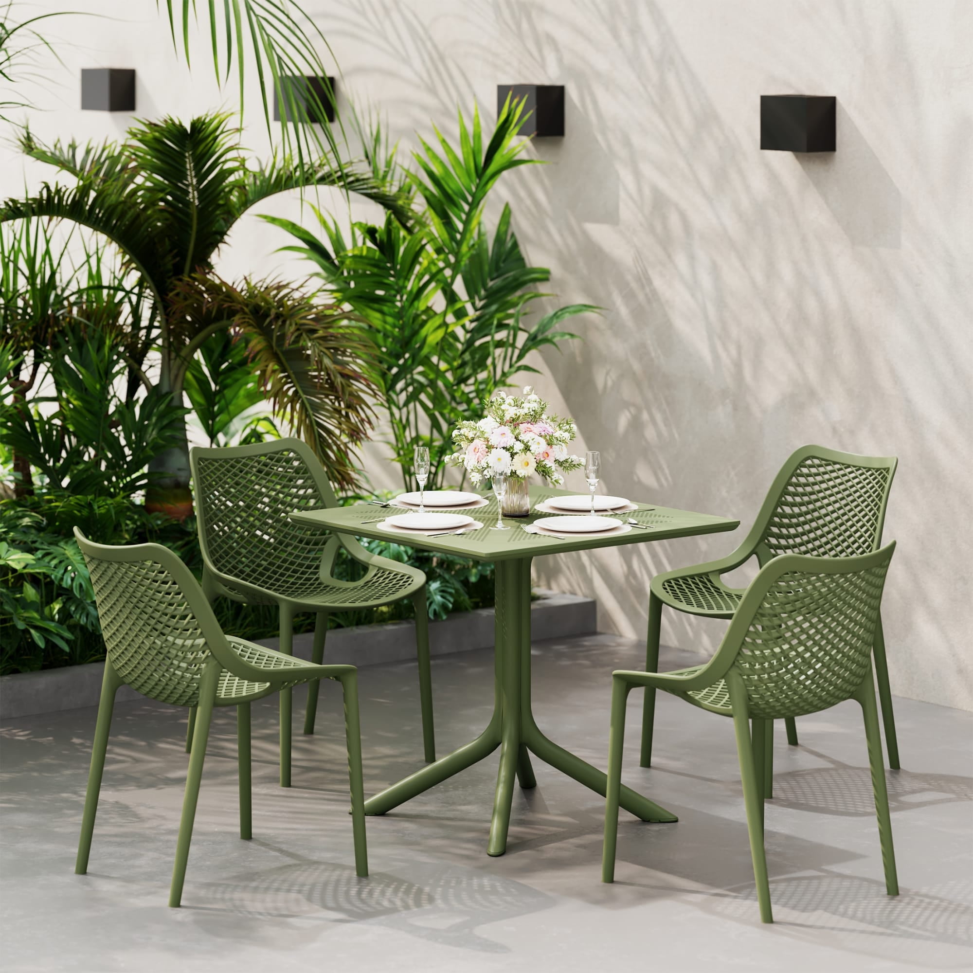 WestinTrends Playa 31.5" Square Plastic Outdoor Patio Dining Table for ...