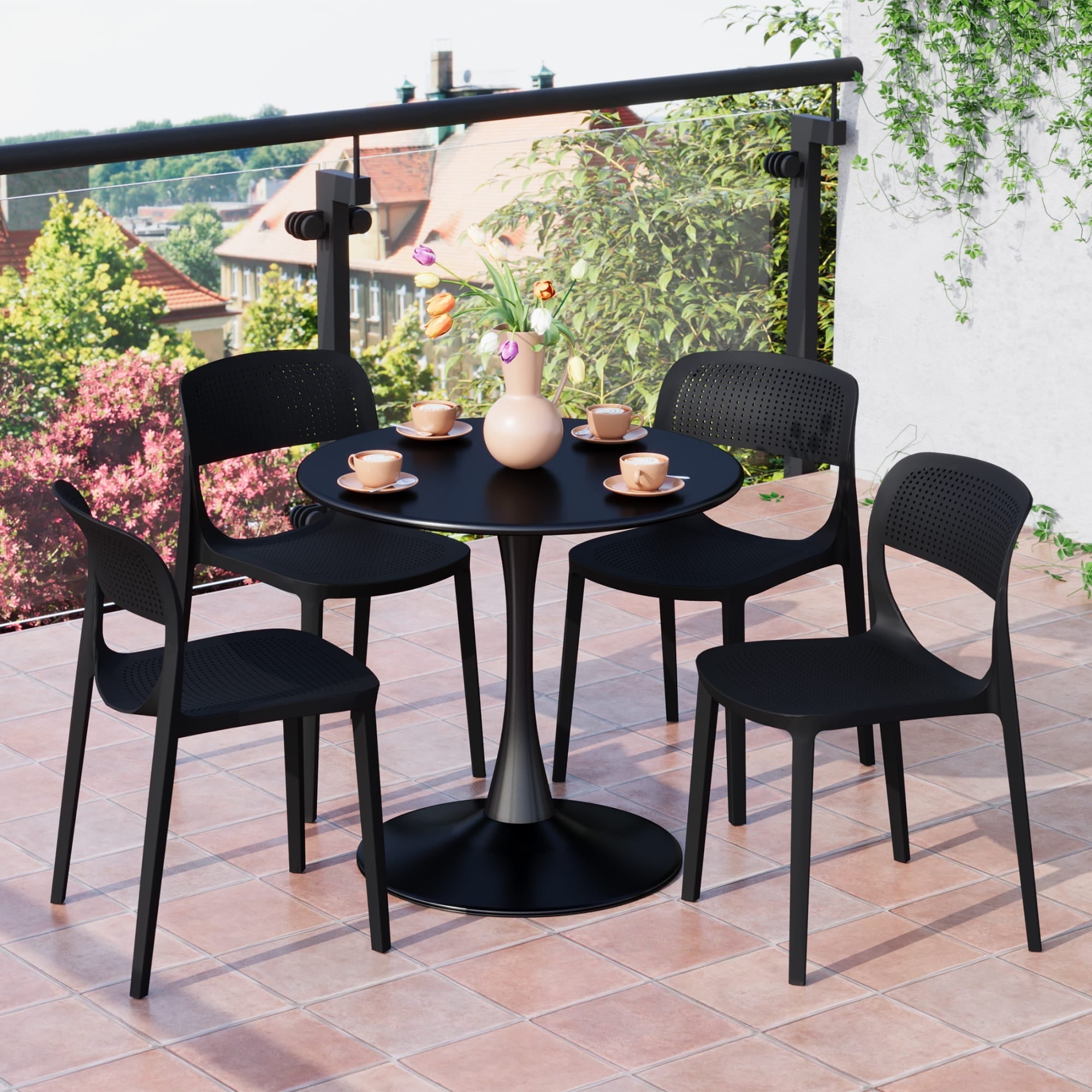 WestinTrends Playa 5-Piece Round Metal Bistro Dining Table Set And ...