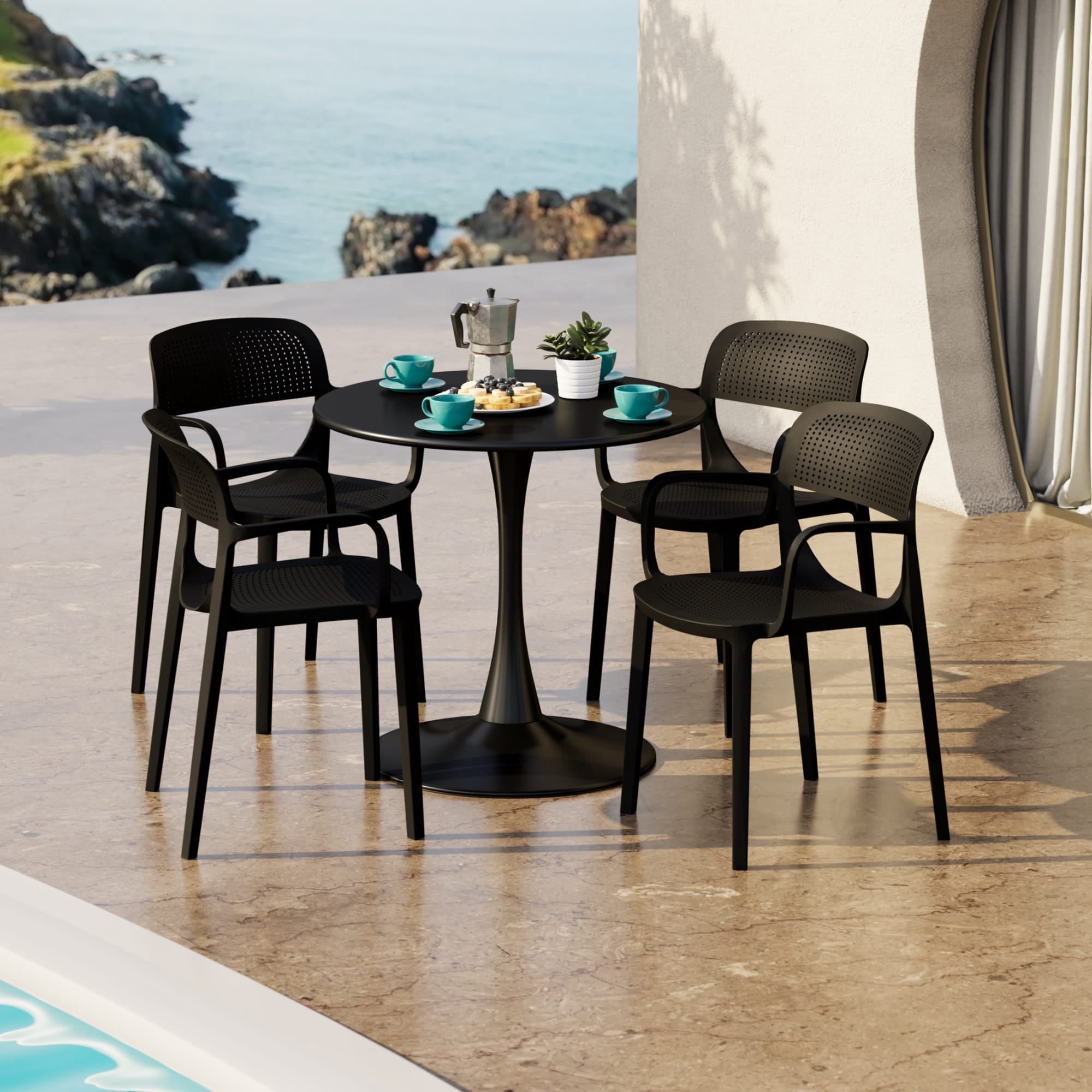 WestinTrends Playa 5-Piece Round Metal Bistro Dining Table Set And ...