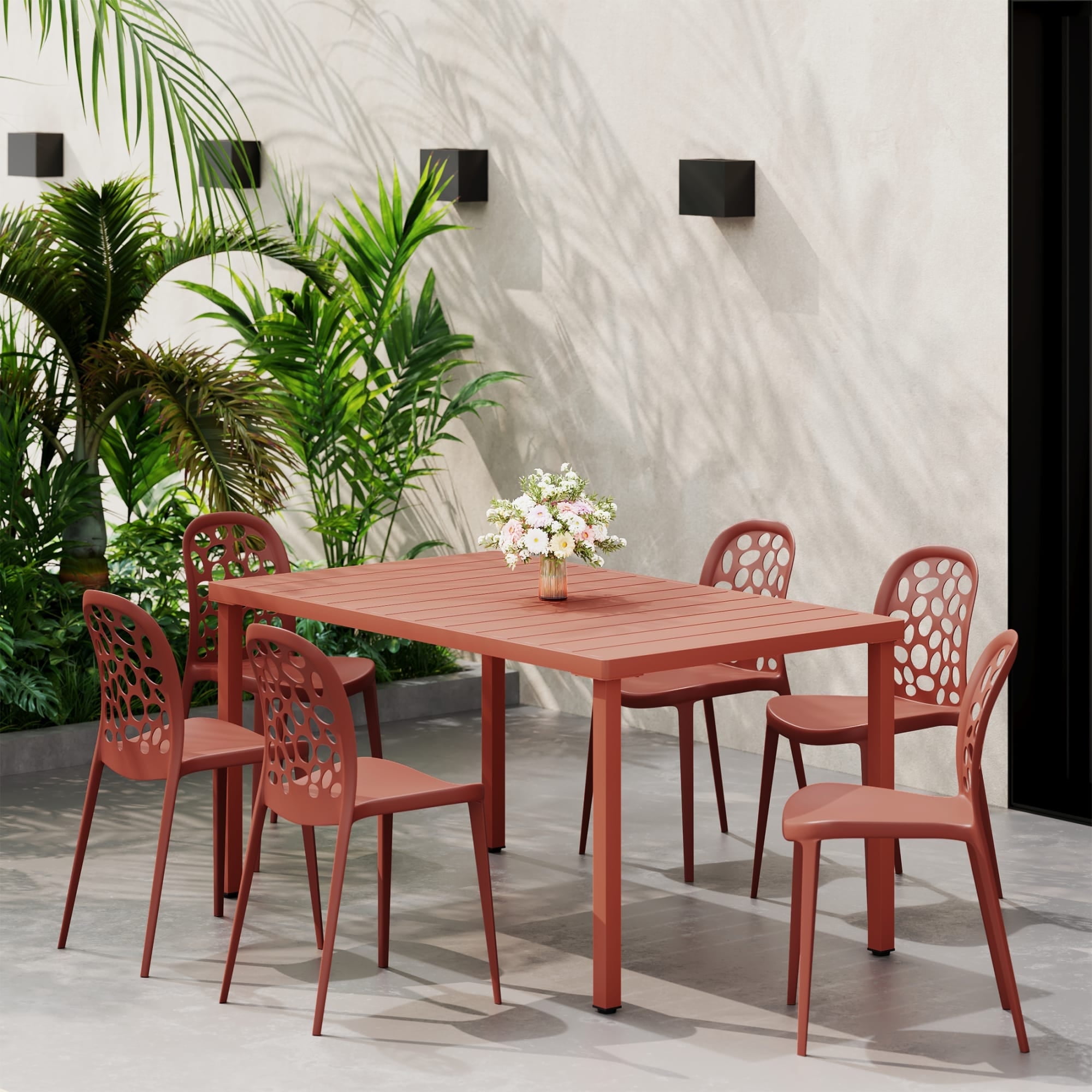 WestinTrends Playa 7-Piece Outdoor Metal Rectangle Patio Dining Table ...