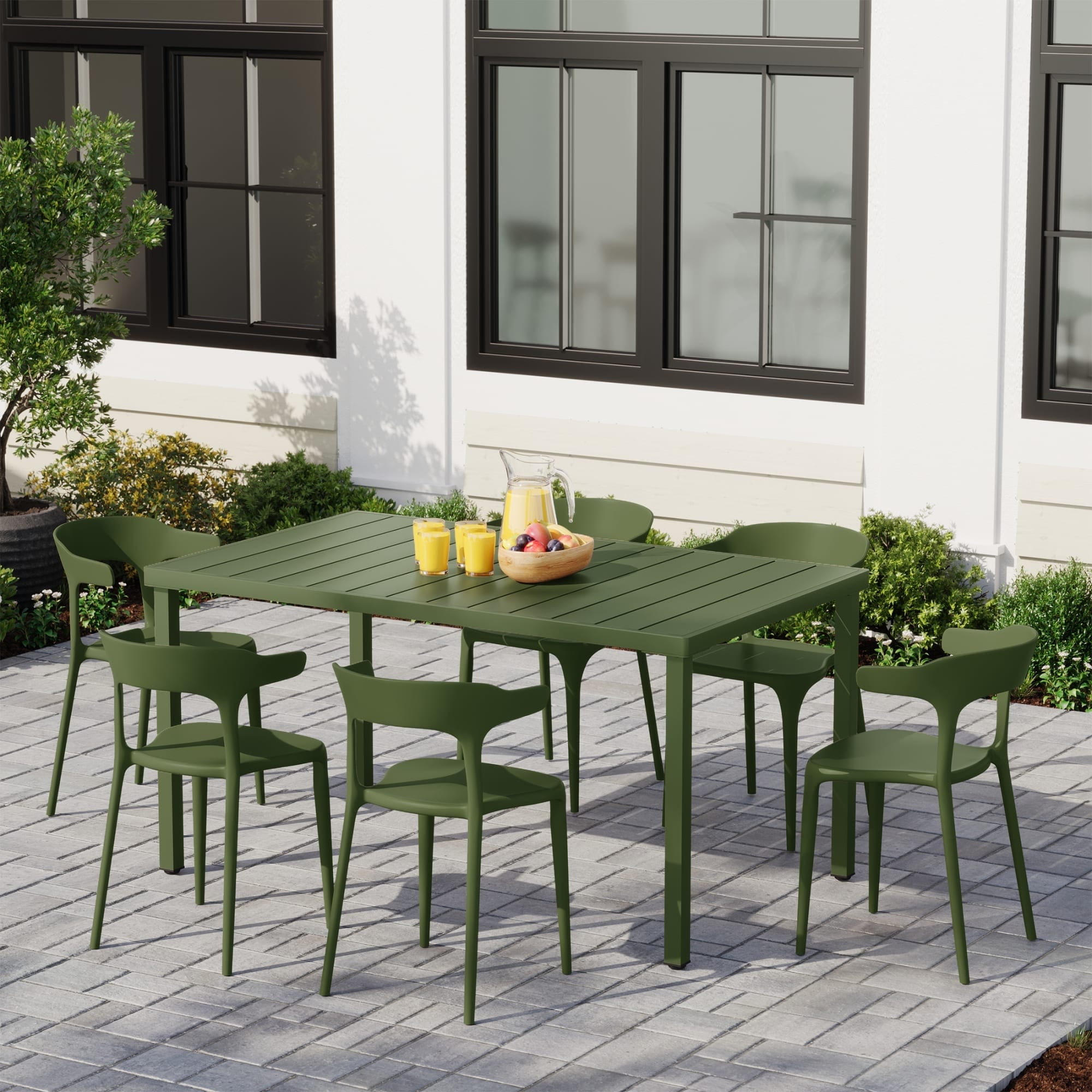 WestinTrends Playa 7-Piece Outdoor Metal Rectangle Patio Dining Table ...