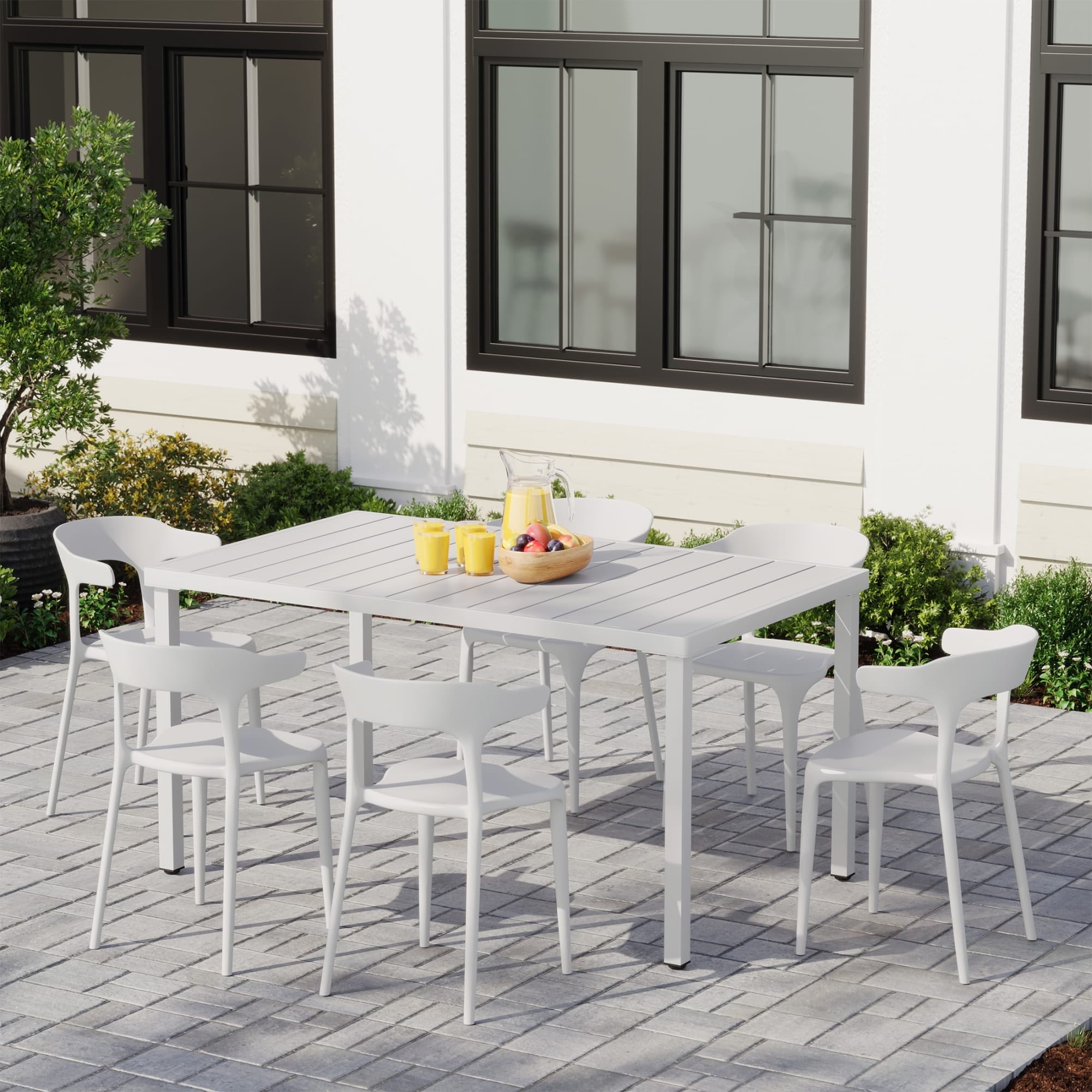 WestinTrends Playa 7-Piece Outdoor Metal Rectangle Patio Dining Table ...