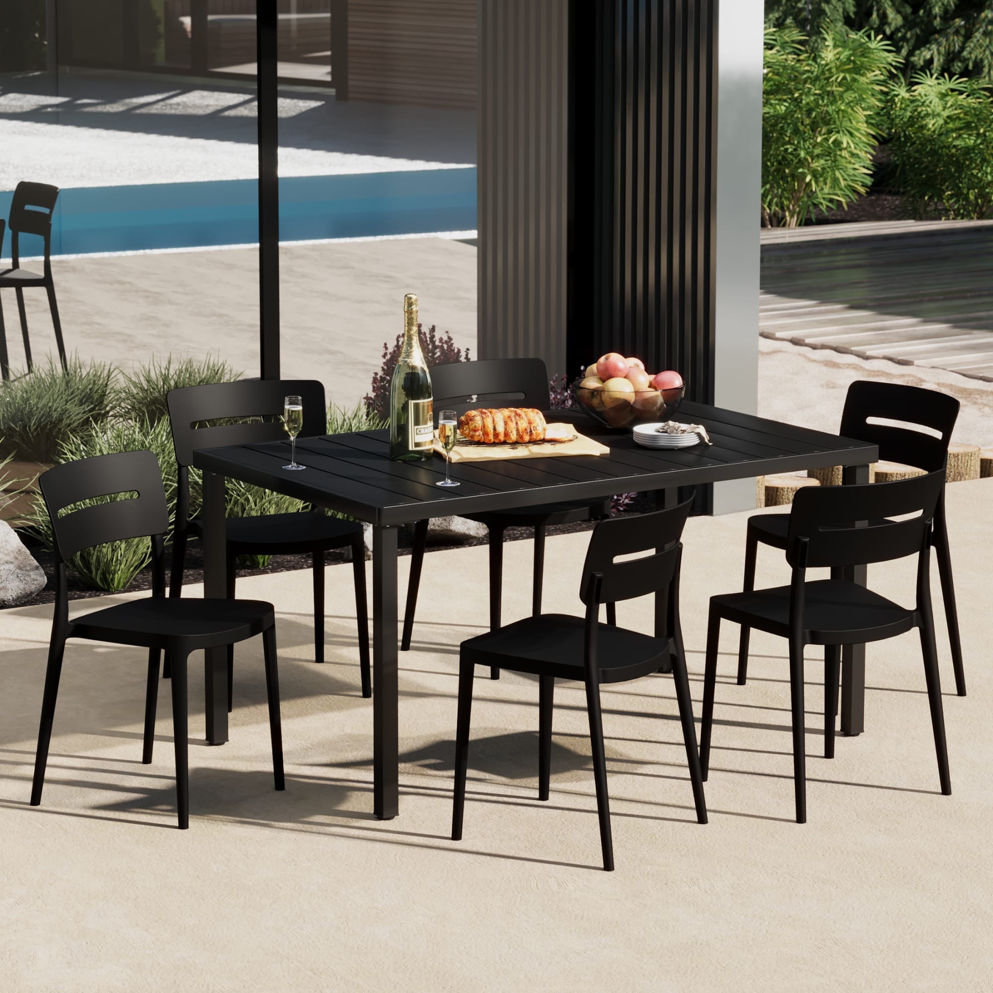 WestinTrends Playa 7-Piece Outdoor Rectangular Metal Patio Dining Table ...
