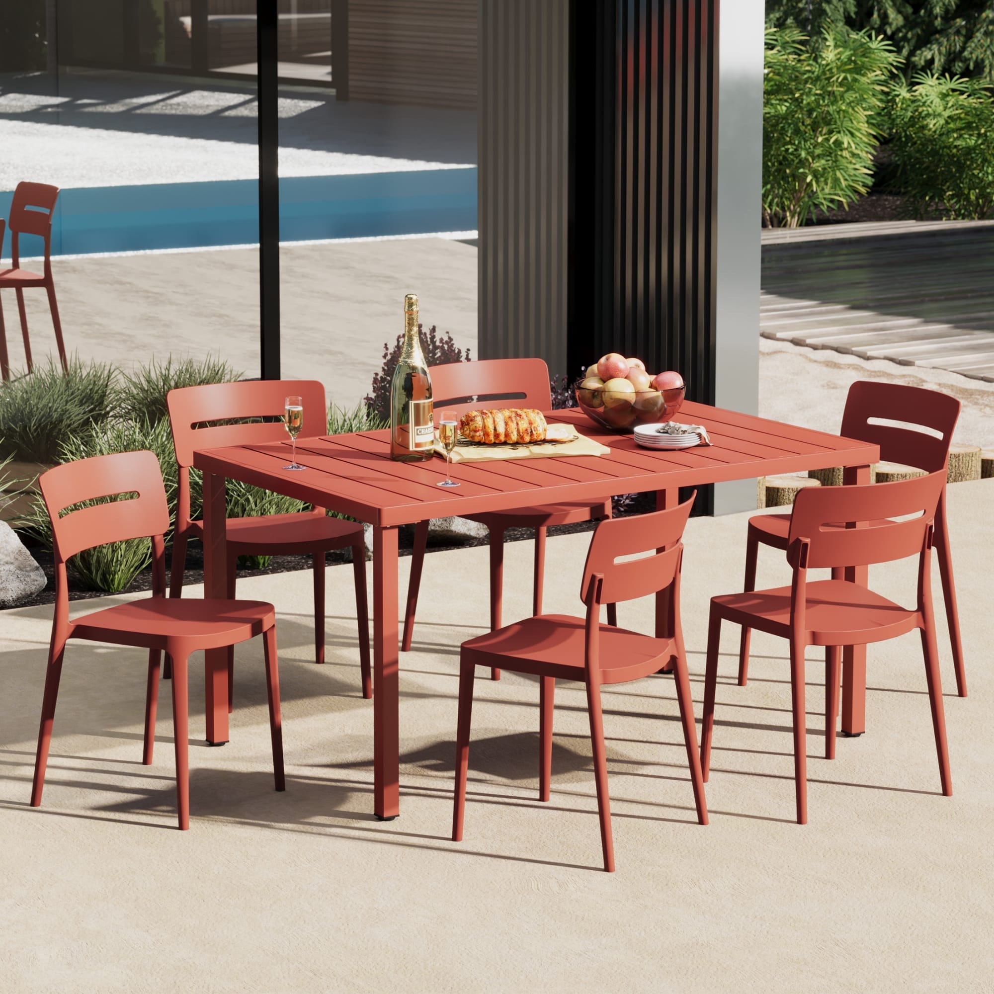 WestinTrends Playa 7-Piece Outdoor Rectangular Metal Patio Dining Table ...