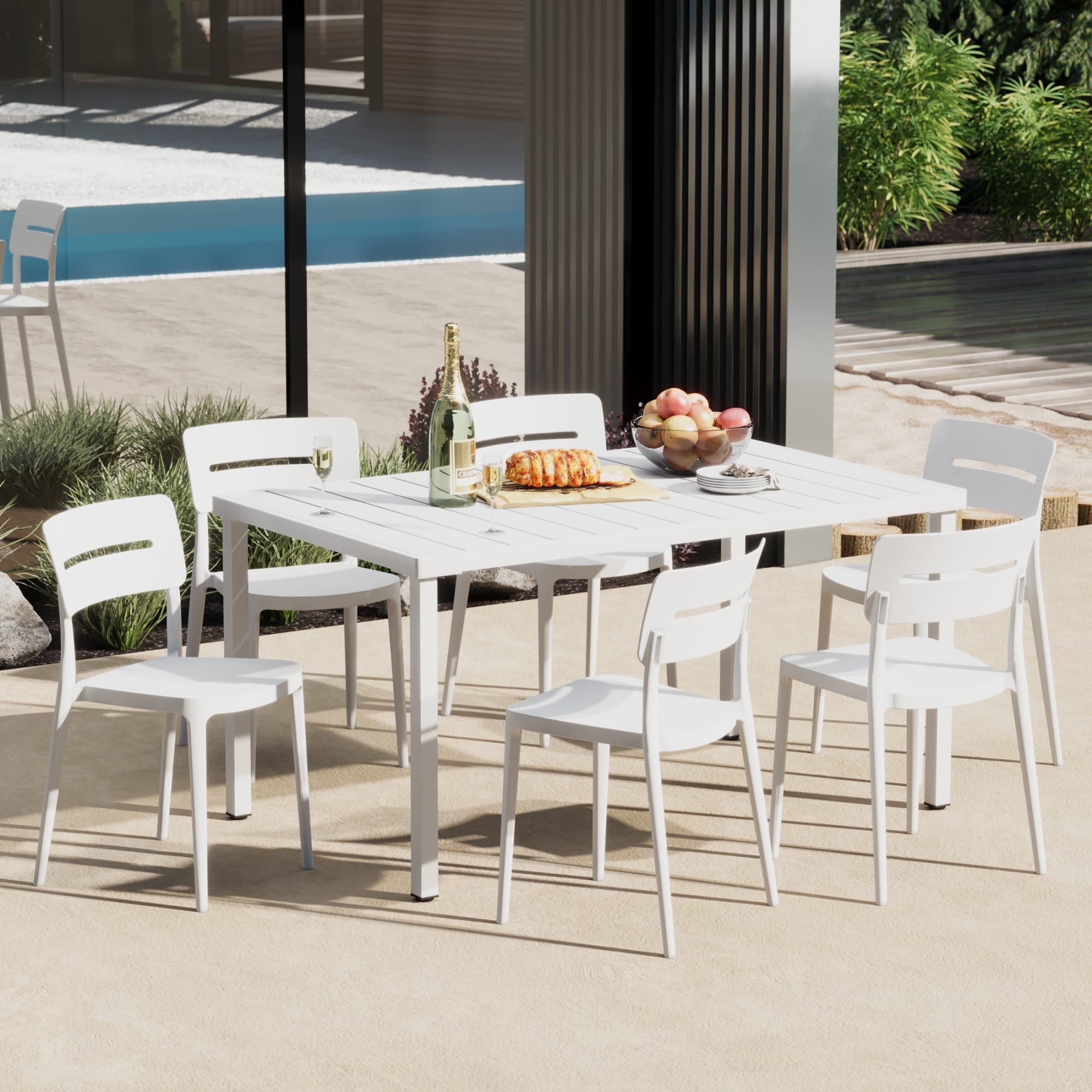 WestinTrends Playa 7-Piece Outdoor Rectangular Metal Patio Dining Table ...