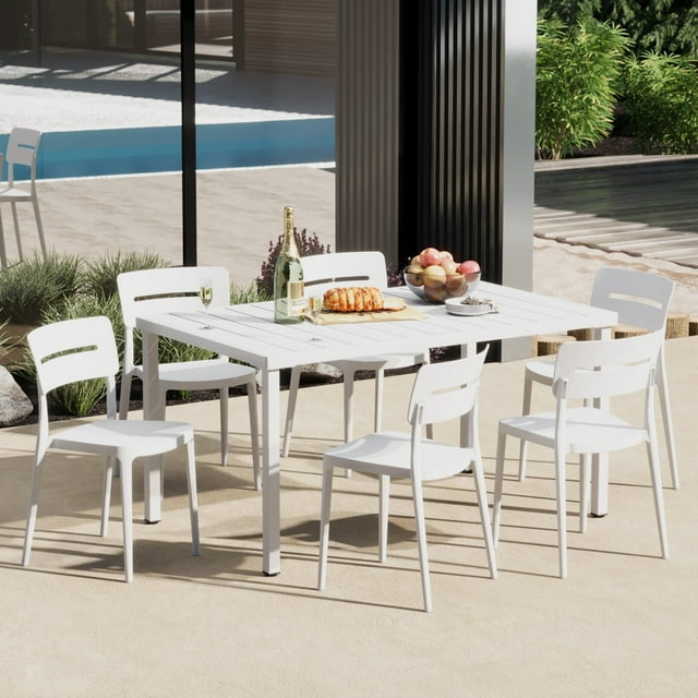 WestinTrends Playa 7-Piece Outdoor Rectangular Metal Patio Dining Table ...