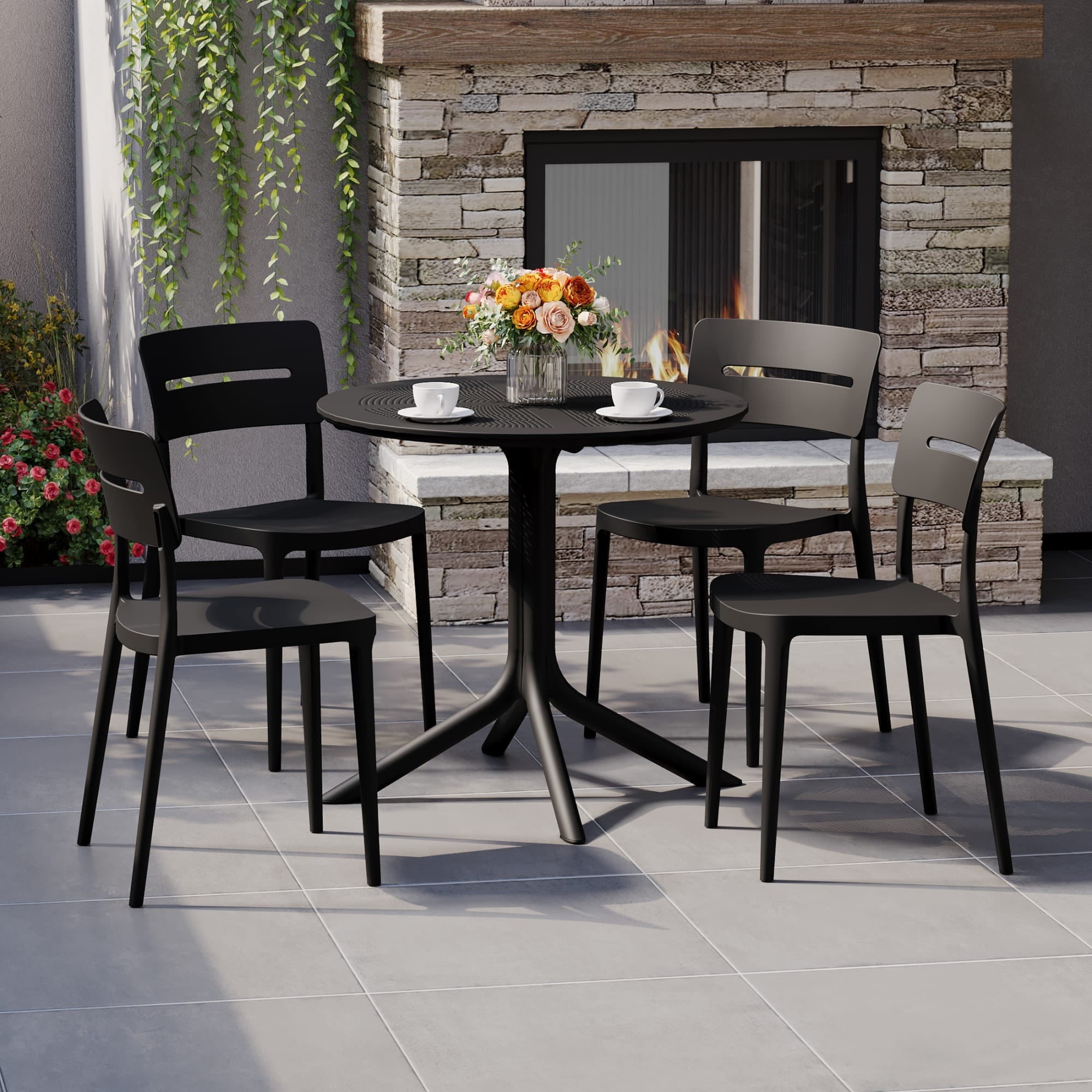 WestinTrends Playa Modern 5-Piece Resin Round Patio Dining Table Set ...